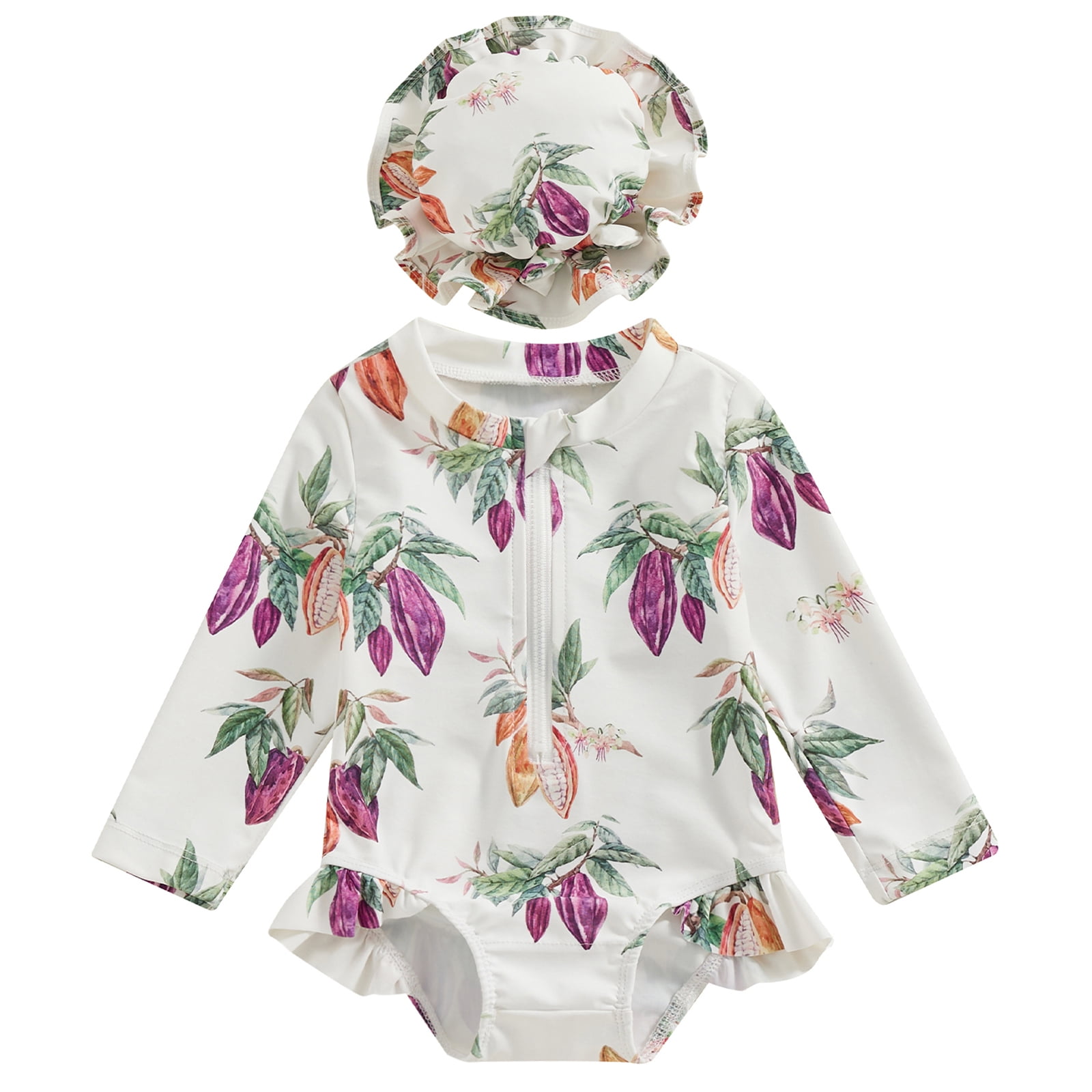 Toddler Baby Girls Rash Guard Swimsuit Fruit Print Long Sleeve Bathing ...