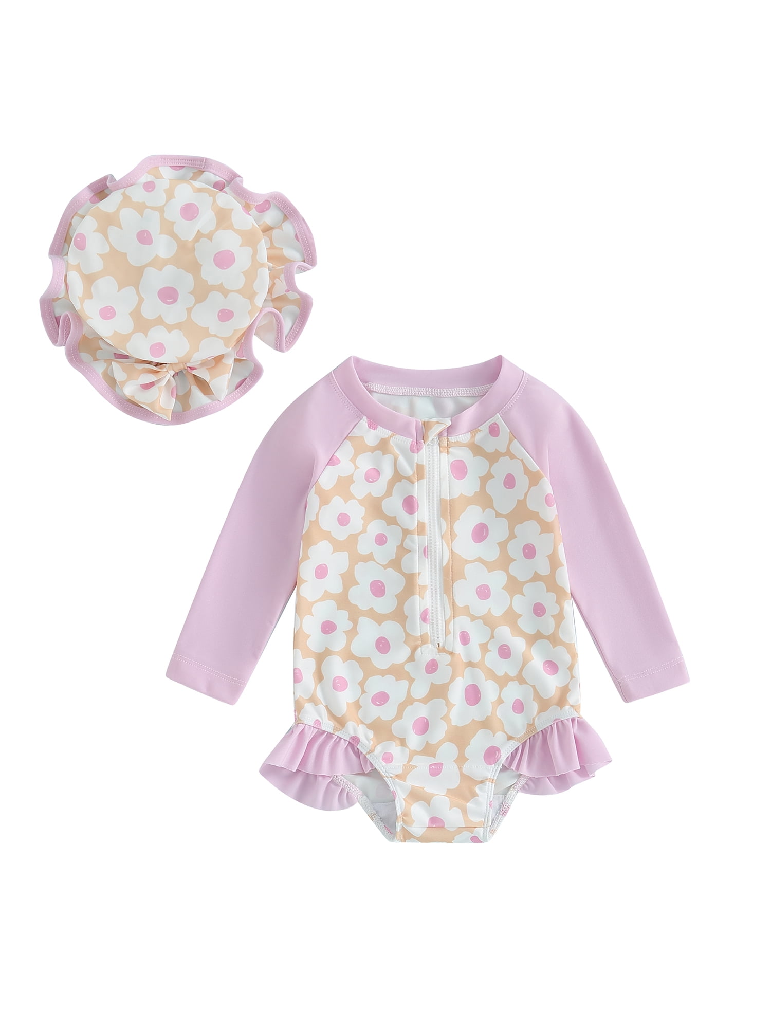 Toddler Baby Girls Rash Guard Swimsuit Long Sleeve Cute Patchwork Floral Print Ruffles Bathing ...