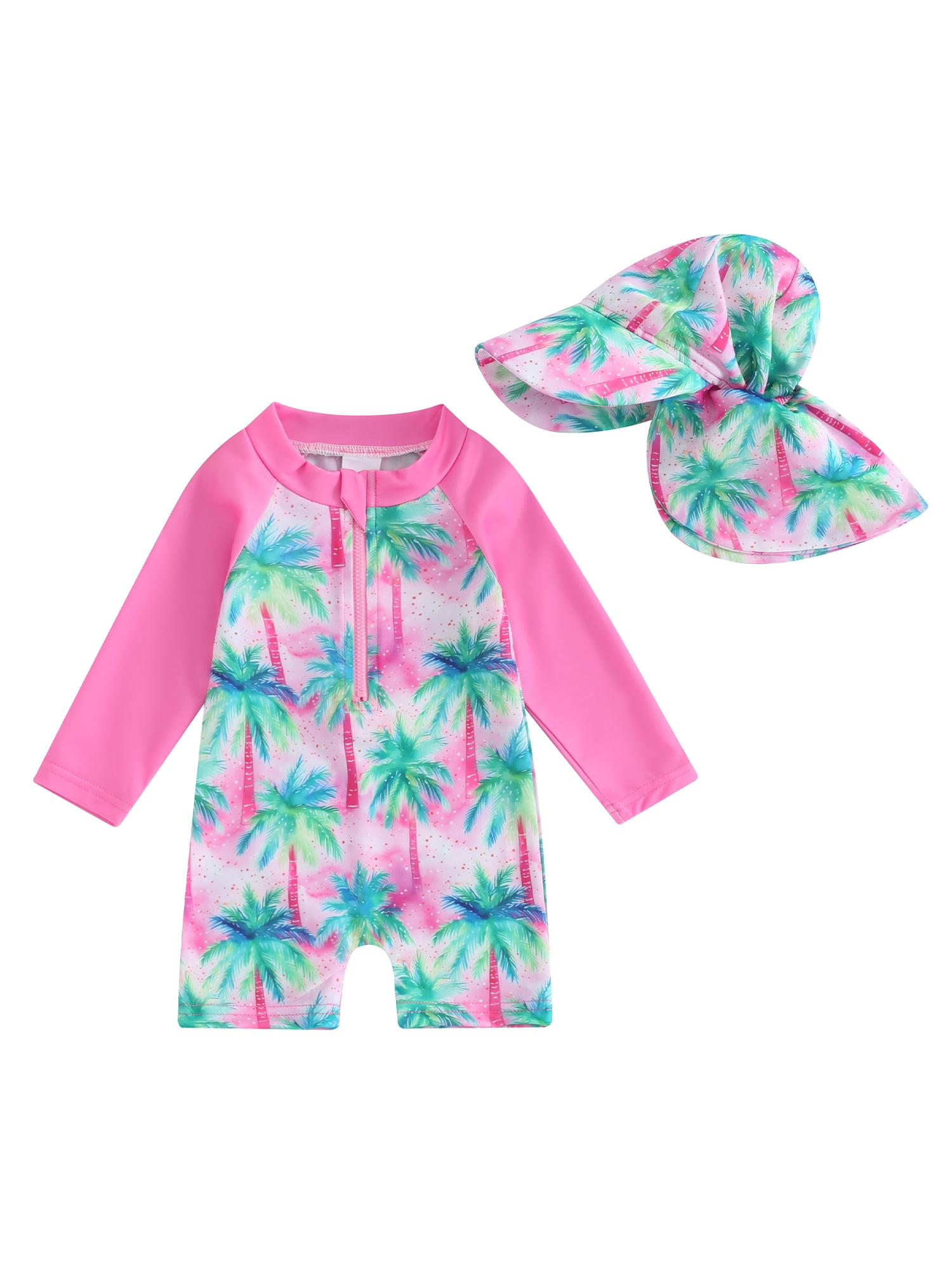 Toddler Baby Girls Rash Guard Swimsuit Long Sleeve Floral/Tropical Tree ...