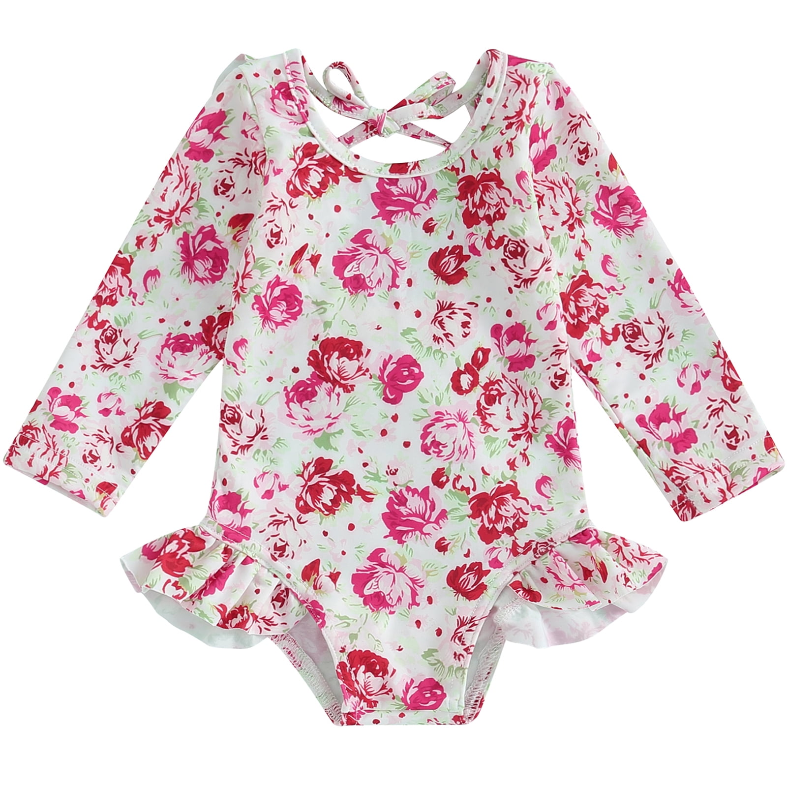 Toddler Baby Girls Rash Guard Swimsuit Rompers Long Sleeve Floral/Cartoon Print Kids Ruffles ...