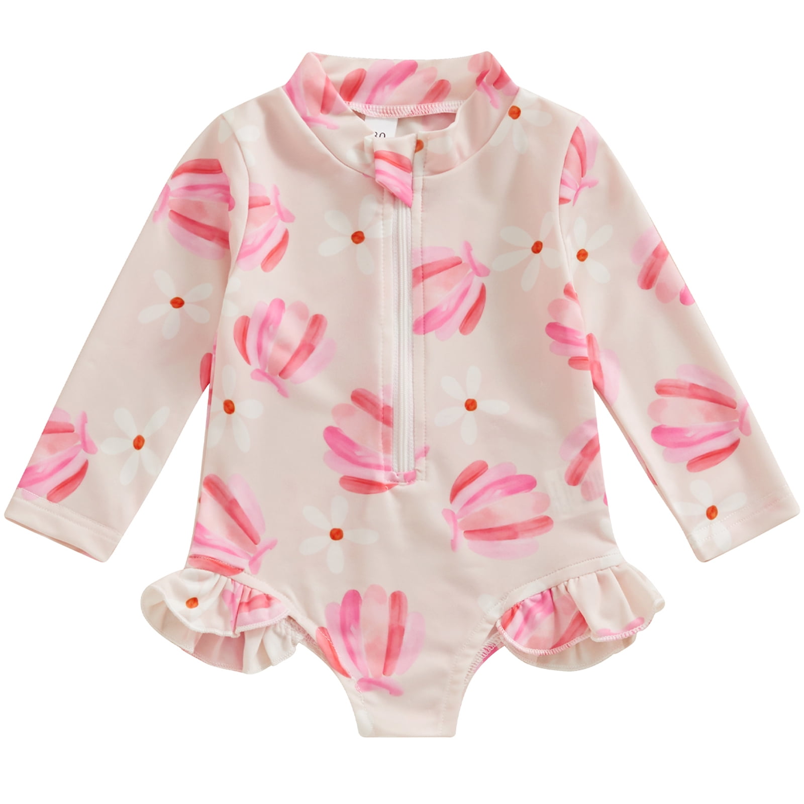 Toddler Baby Girls Rash Guard Swimsuit Rompers Long Sleeve Flower Flamingo Print Kids Ruffles ...