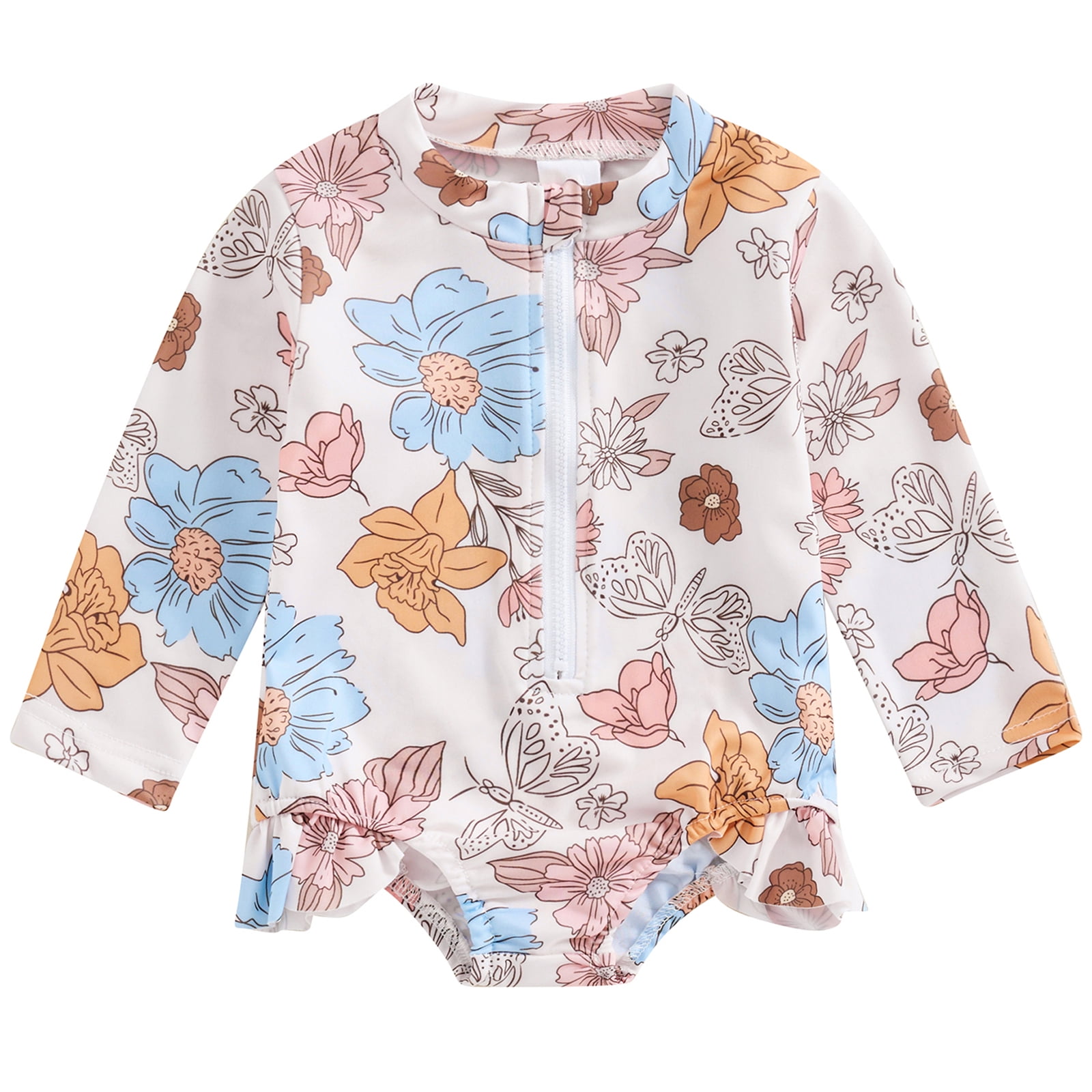 Toddler Baby Girls Rash Guard Swimwear Long Sleeve Floral Print ...