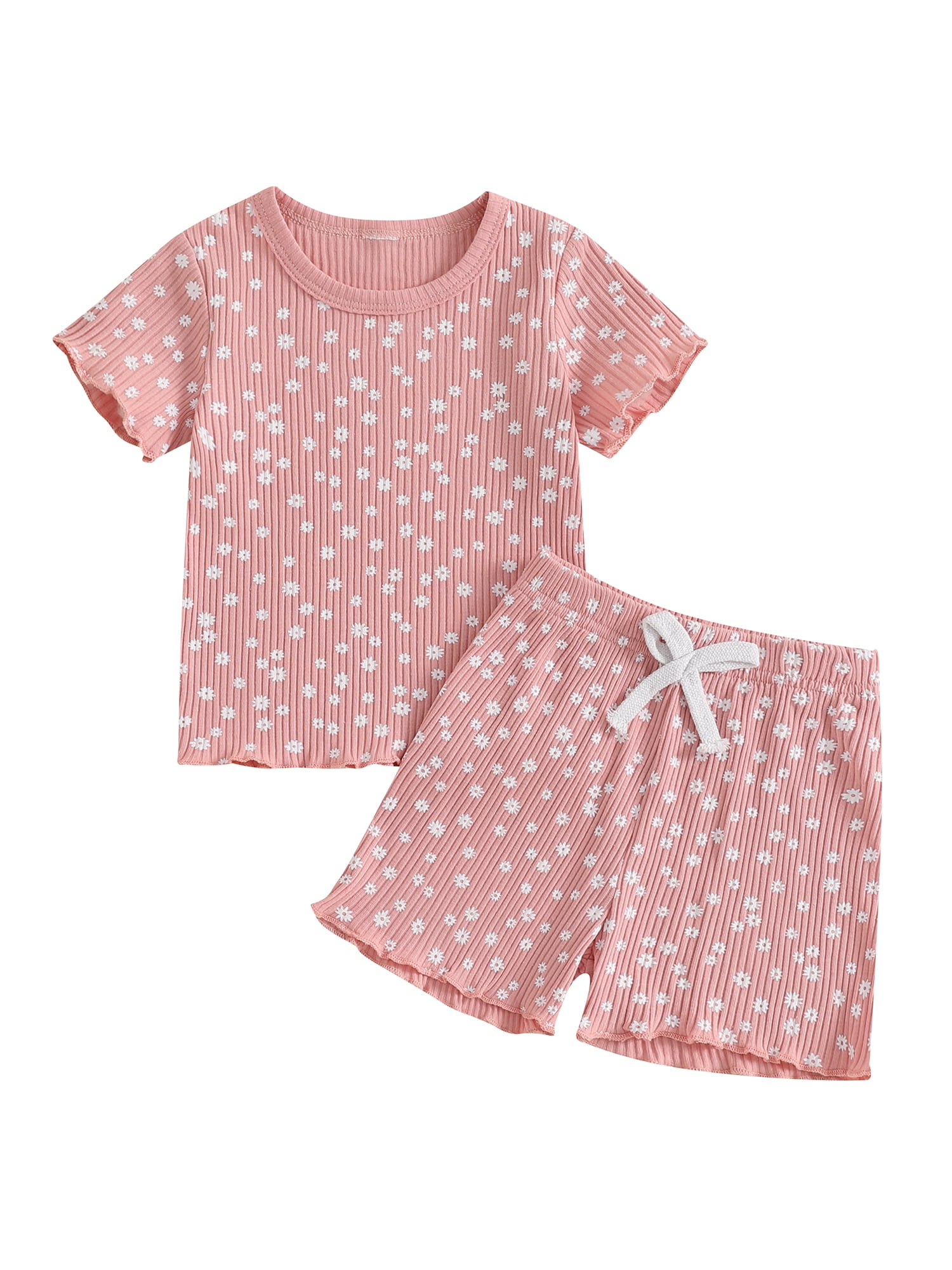 Toddler Baby Girls Shorts Clothing Set, 6 12 18 24 Months 2T 3T 4T Short Sleeve Crew Neck T ...