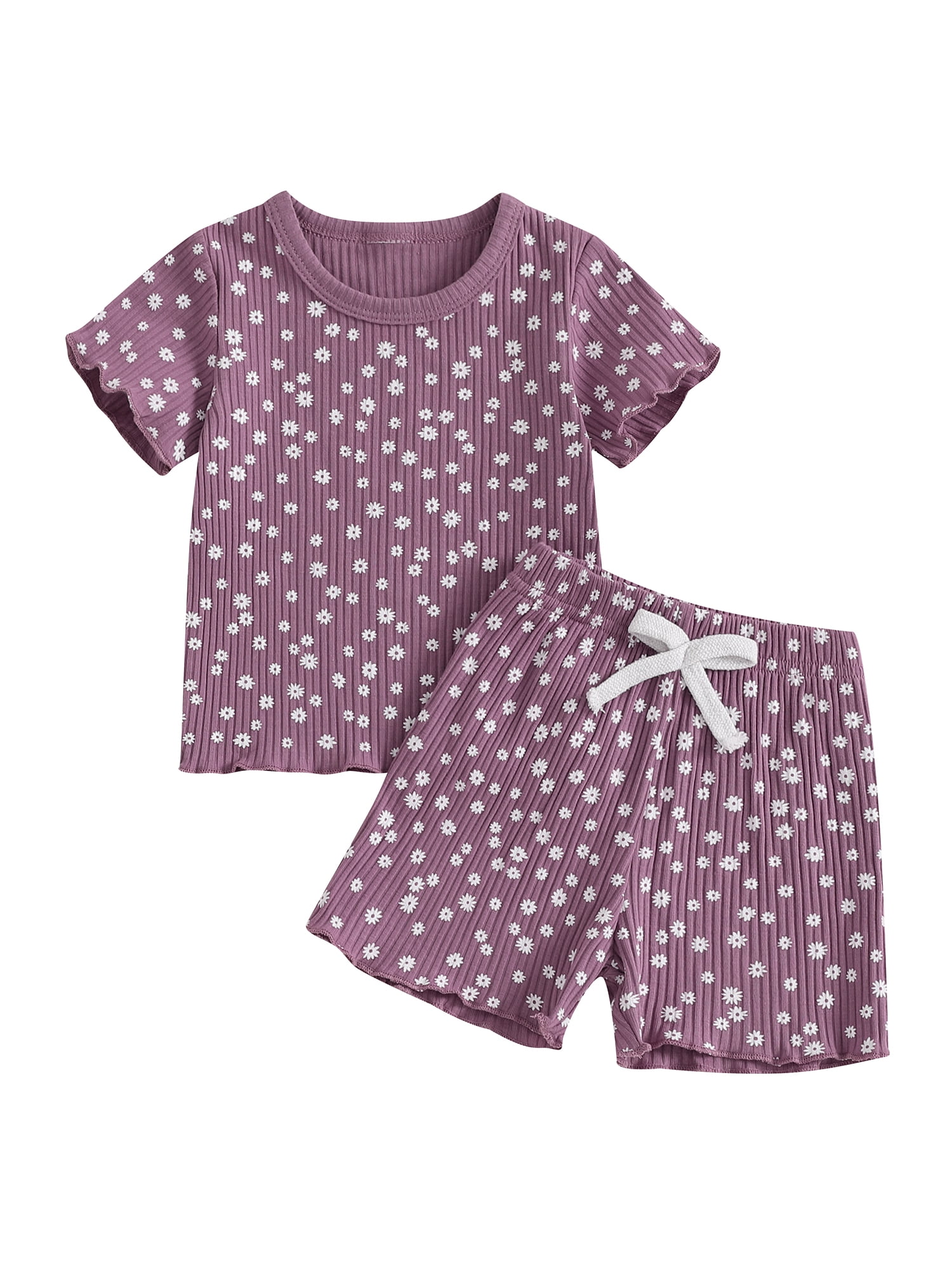 Toddler Baby Girls Shorts Clothing Set, 6 12 18 24 Months 2T 3T 4T Short Sleeve Crew Neck T ...