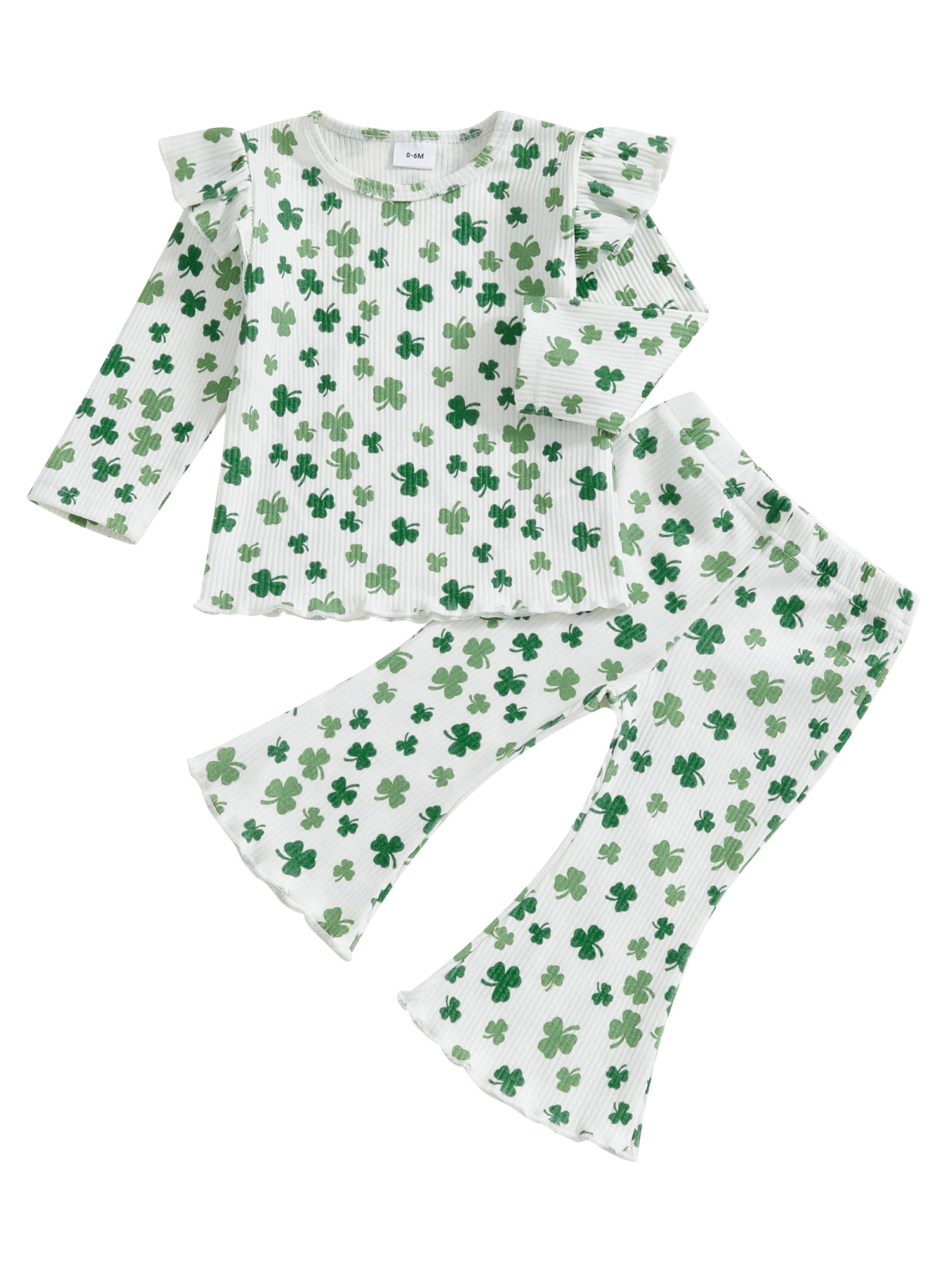 Toddler Baby Girls St Patricks Day Outfit Clover Print Ruffled Long ...