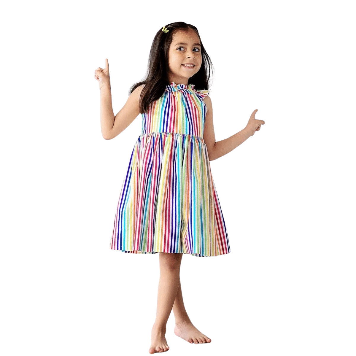 Toddler Baby Girls Summer Ruffle Sleeve Dress Rainbow Striped Dresses ...