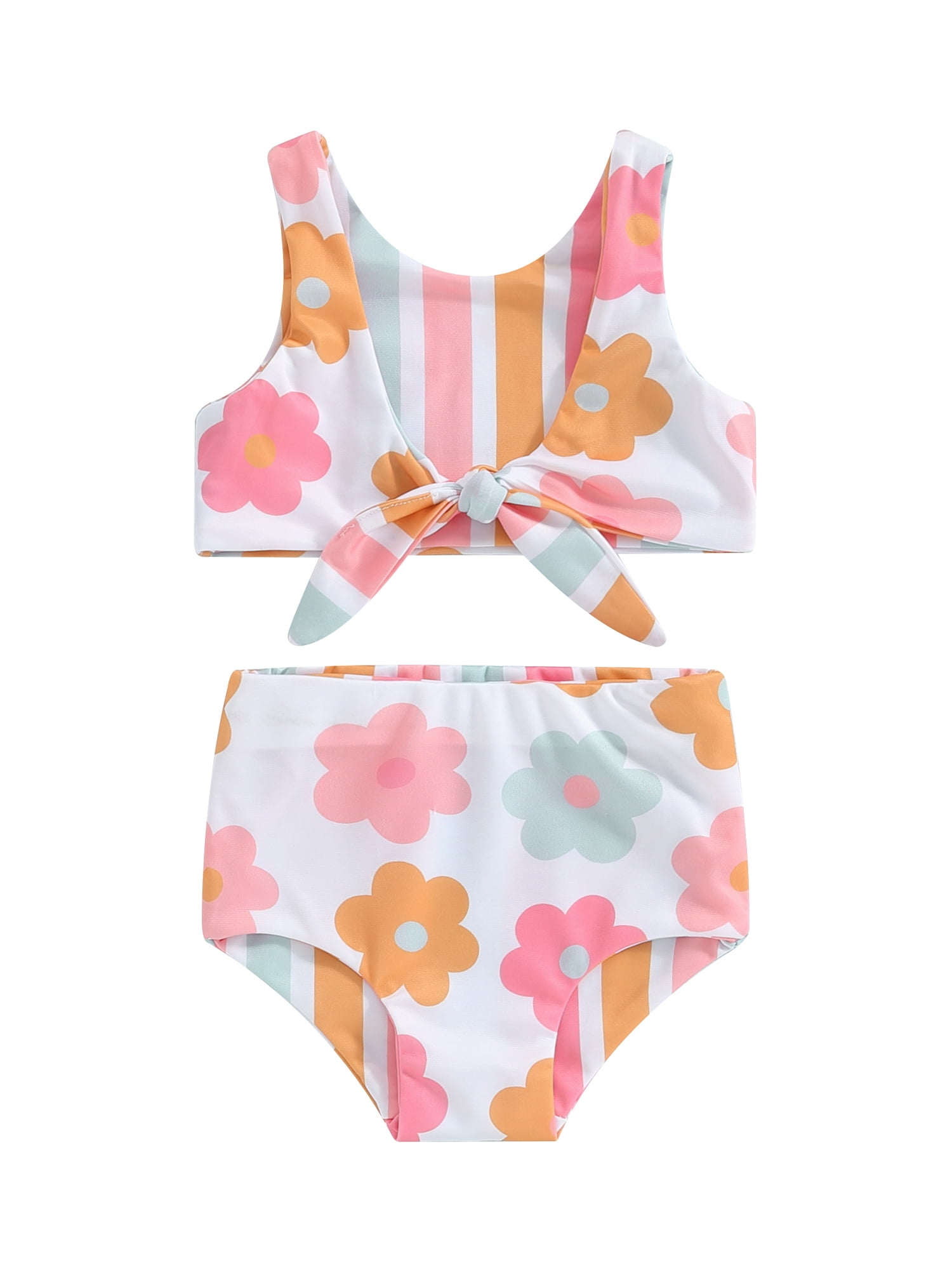 Toddler Baby Girls Summer Swimsuit Floral Print Knot Front Tankini Tops ...