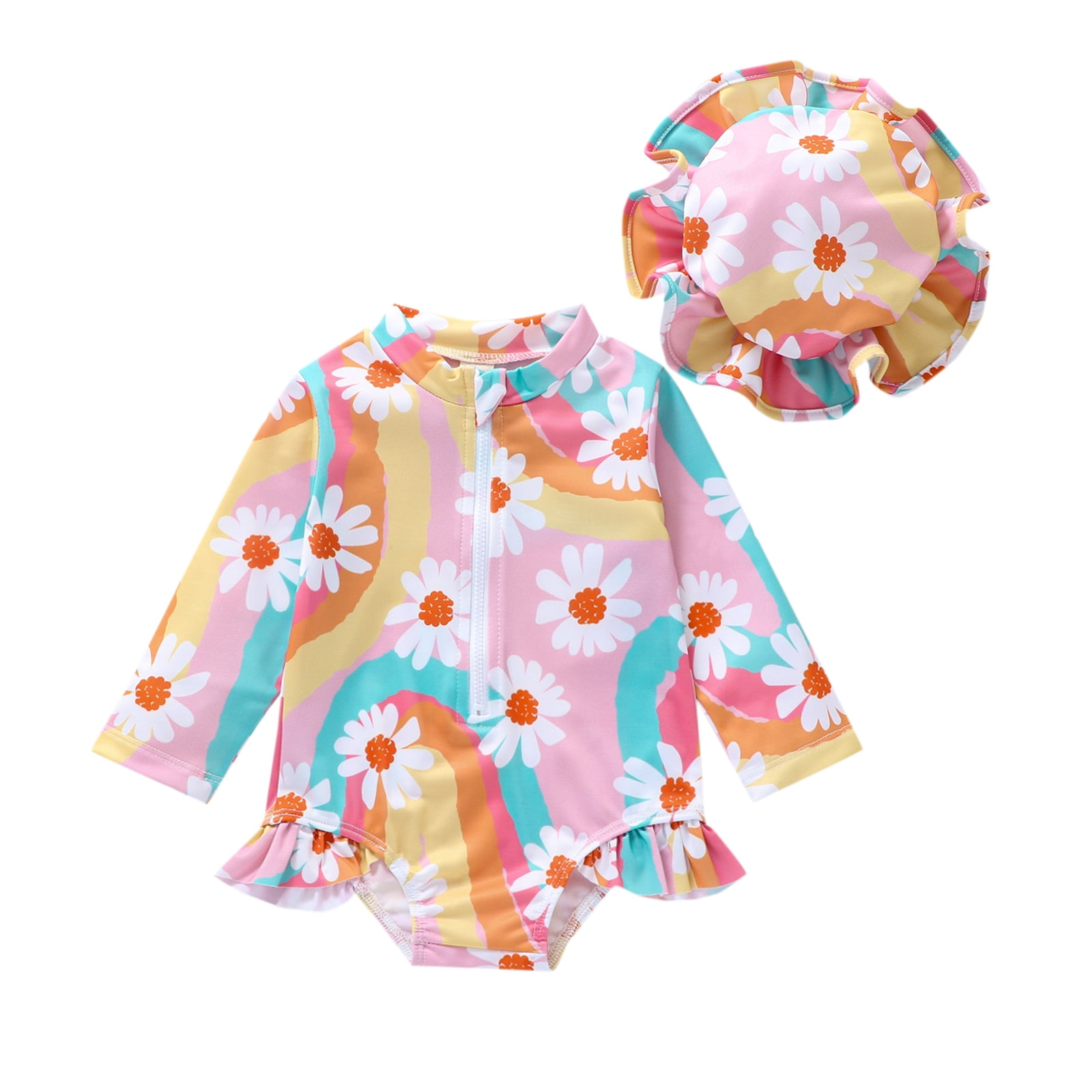 Toddler Baby Girls Swimsuit 6M 12M 18M 24M Long Sleeve Zipper Rash Guard Swimwear One Piece ...