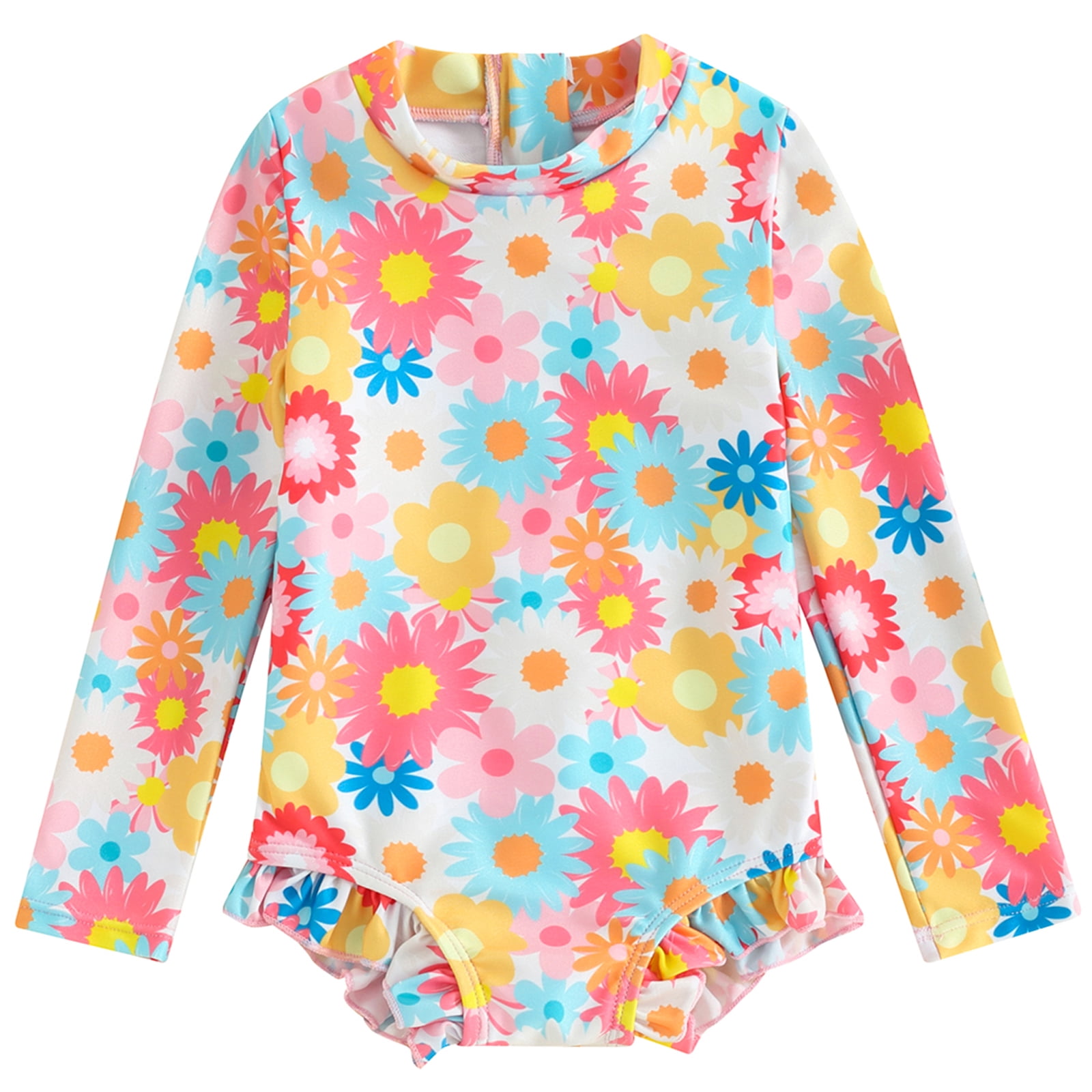 Toddler Baby Girls Swimsuit Rash Guard Swimwear Long Sleeve Ruffled ...