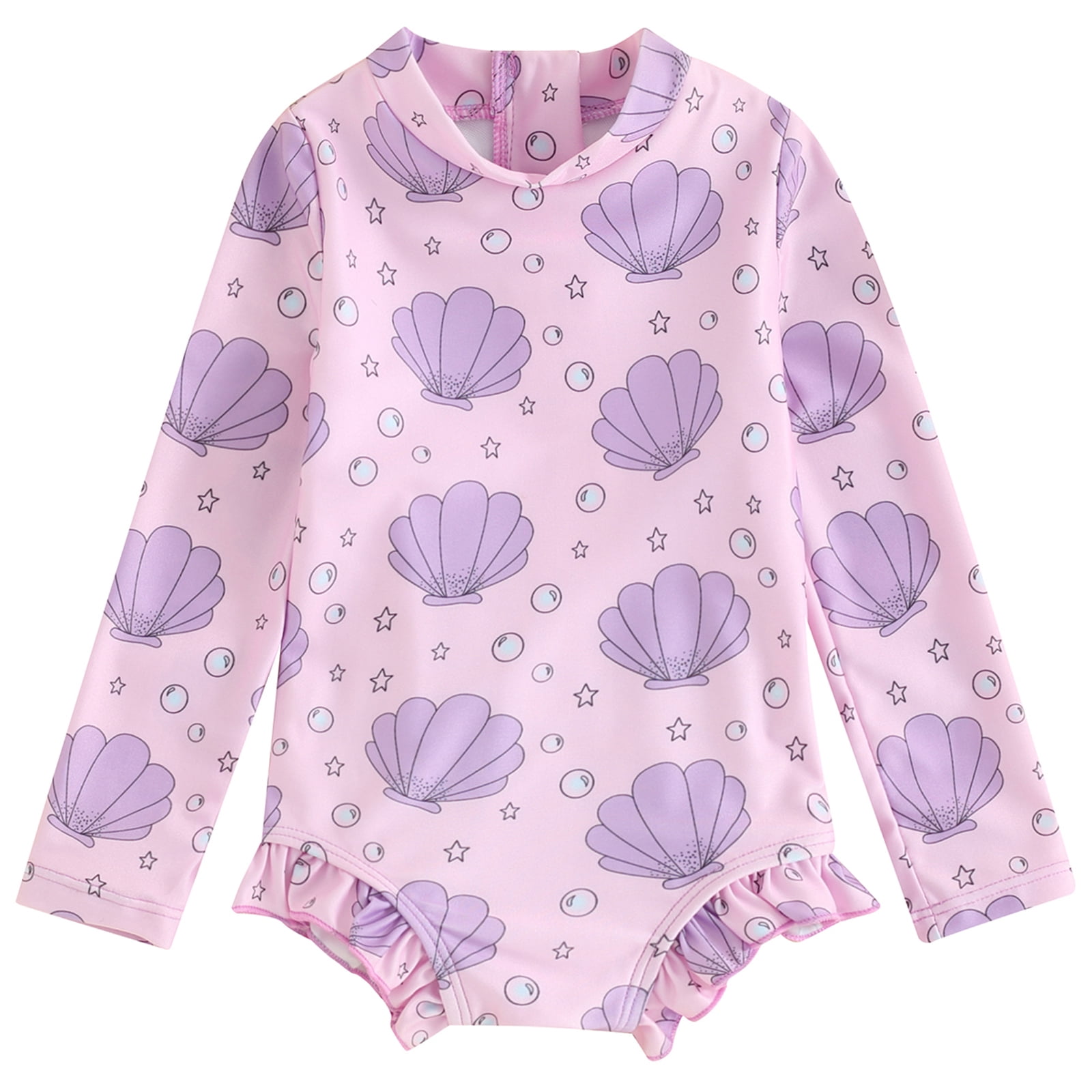 Toddler Baby Girls Swimsuit Rash Guard Swimwear Long Sleeve Ruffled ...
