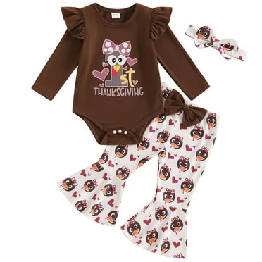 Younger Tree Baby Girl Thanksgiving Clothes Outfits Turkey Print Long Sleeve Romper Pants ...