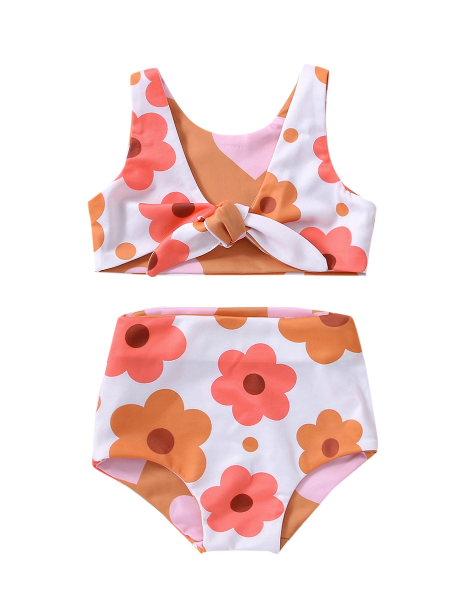 Toddler Baby Girls Two Piece Swimsuit Reversible Bikini Sleeveless Floral Heart Print Swimwear ...