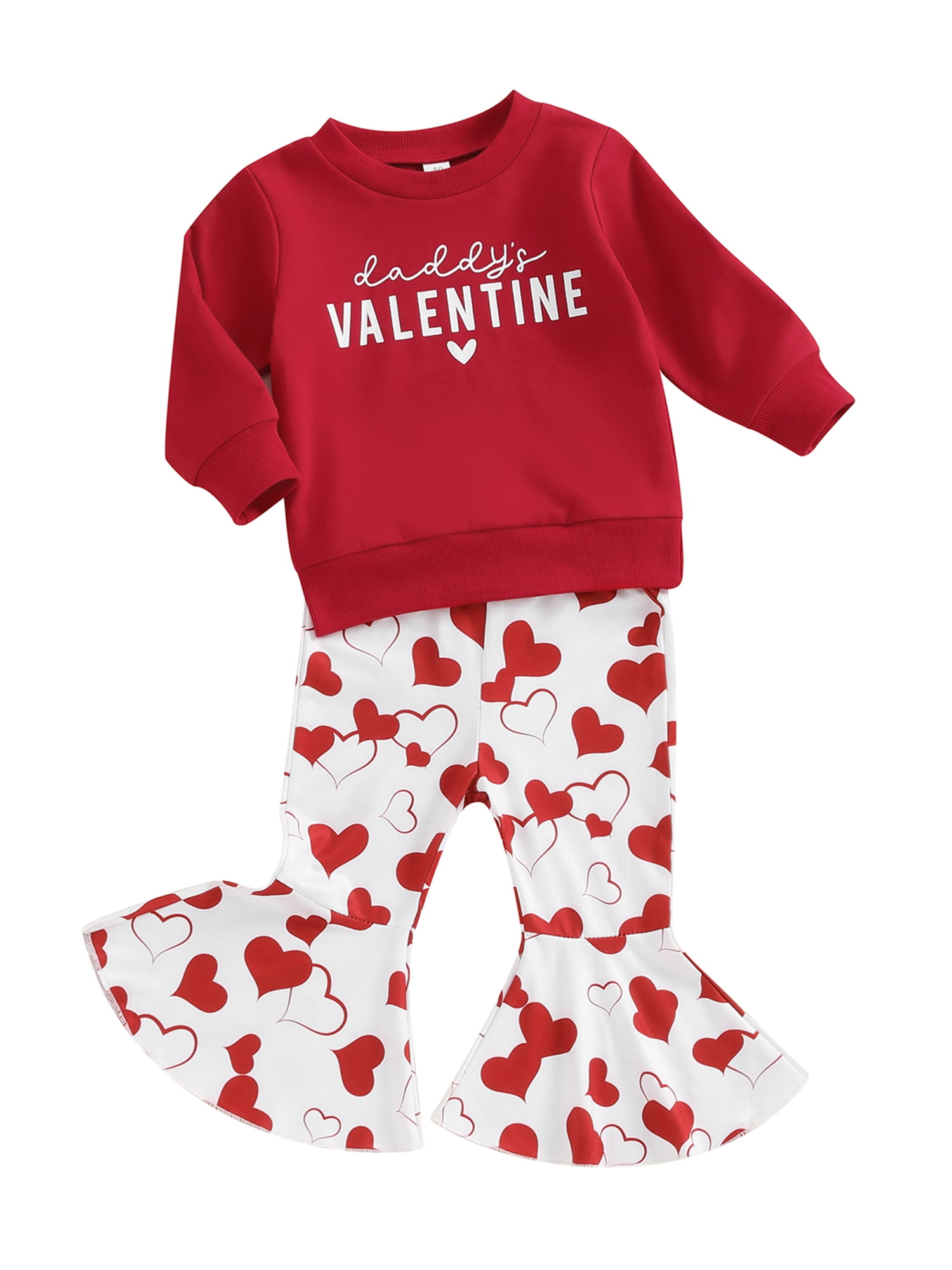 Toddler Baby Girls Valentine Outfits Letter Embroidery Long Sleeve Sweatshirt + Heart Print ...