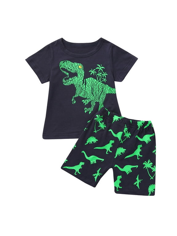 aturustex Little Boys 2pcs Satin Pajamas Outfits 18M 2T 3T 4T 5T 6T Toddler Baby Dinosaur Print ...