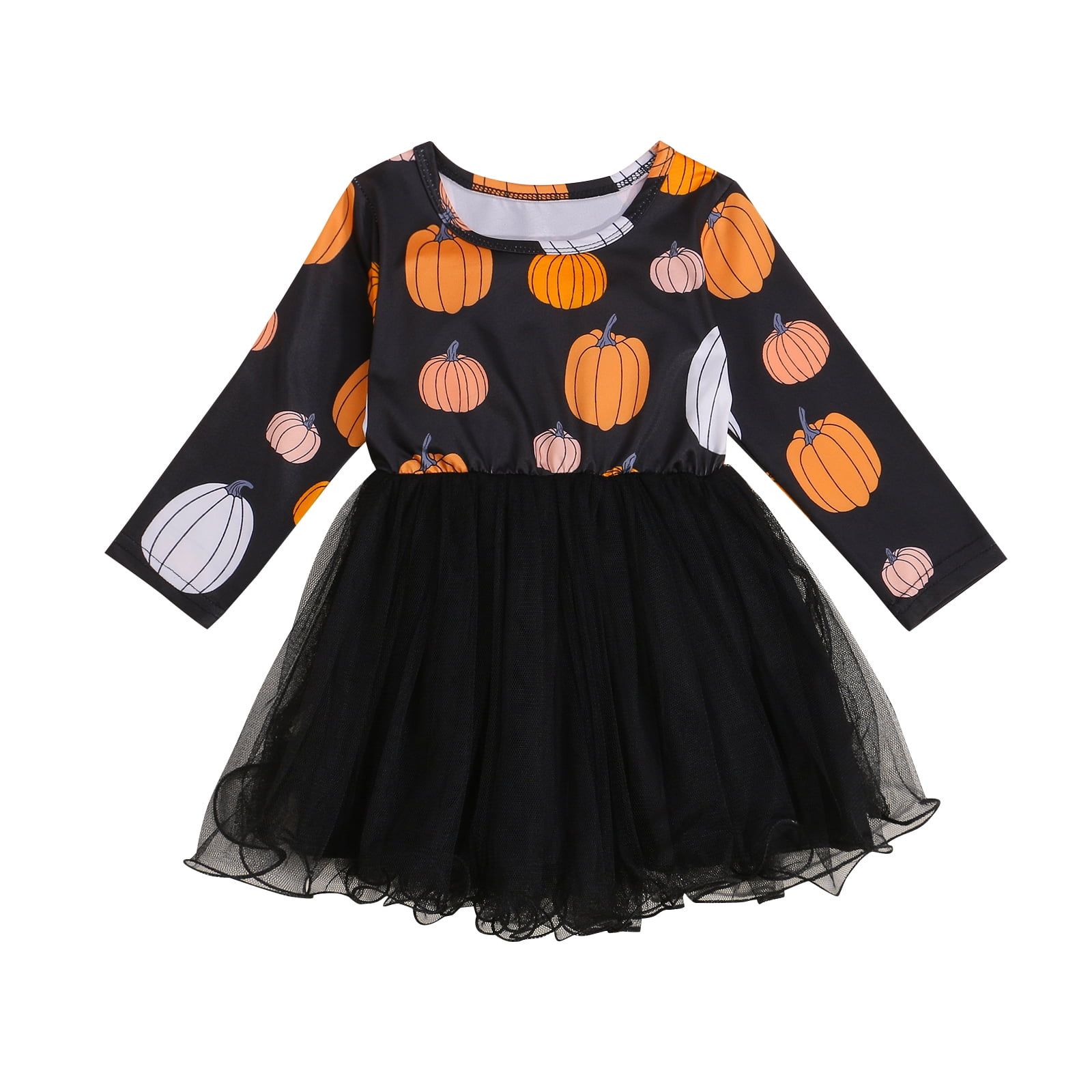 Toddler Baby Kids Girls Halloween Tutu Dress Long Sleeve Pumpkin Skirt Princess Party Tulle ...