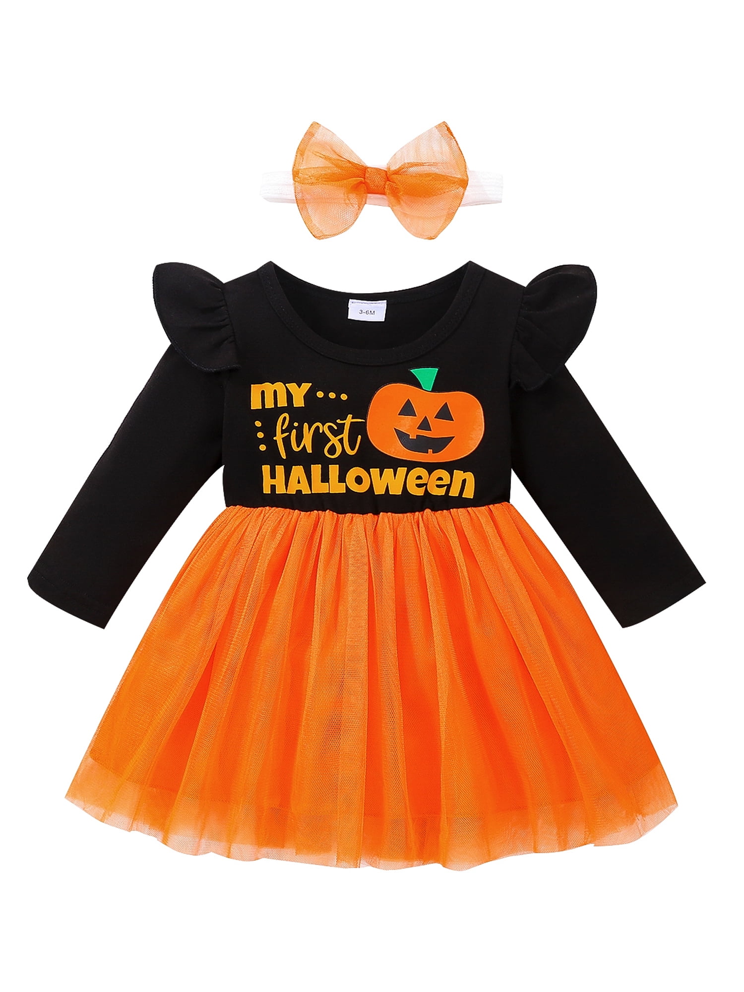Toddler Baby Kids Girls Halloween Tutu Dress Long Sleeve Pumpkin Skirt Princess Party Tulle ...