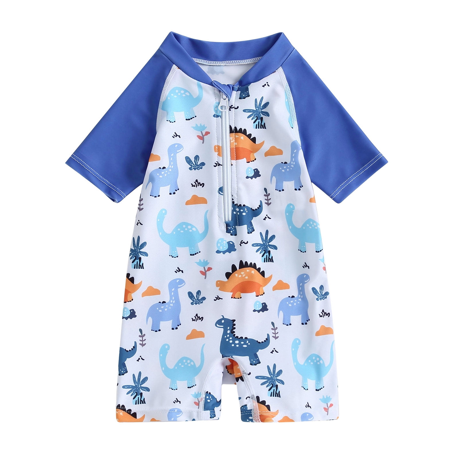 Toddler Baby Rash Guard Swimsuit Cute Dinosaur Print Short Sleeve Zip ...