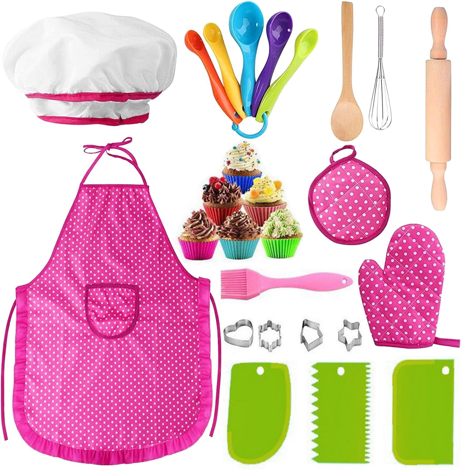 Mordely Toddler Baking Set Kids Cooking Set Apron Set for Kids Chef Hat ...