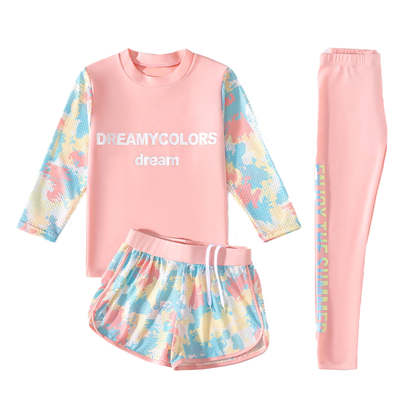 Toddler Bathing Suit Girl 3 Piece Long Sleeve Swim Shirt With Trunks ...