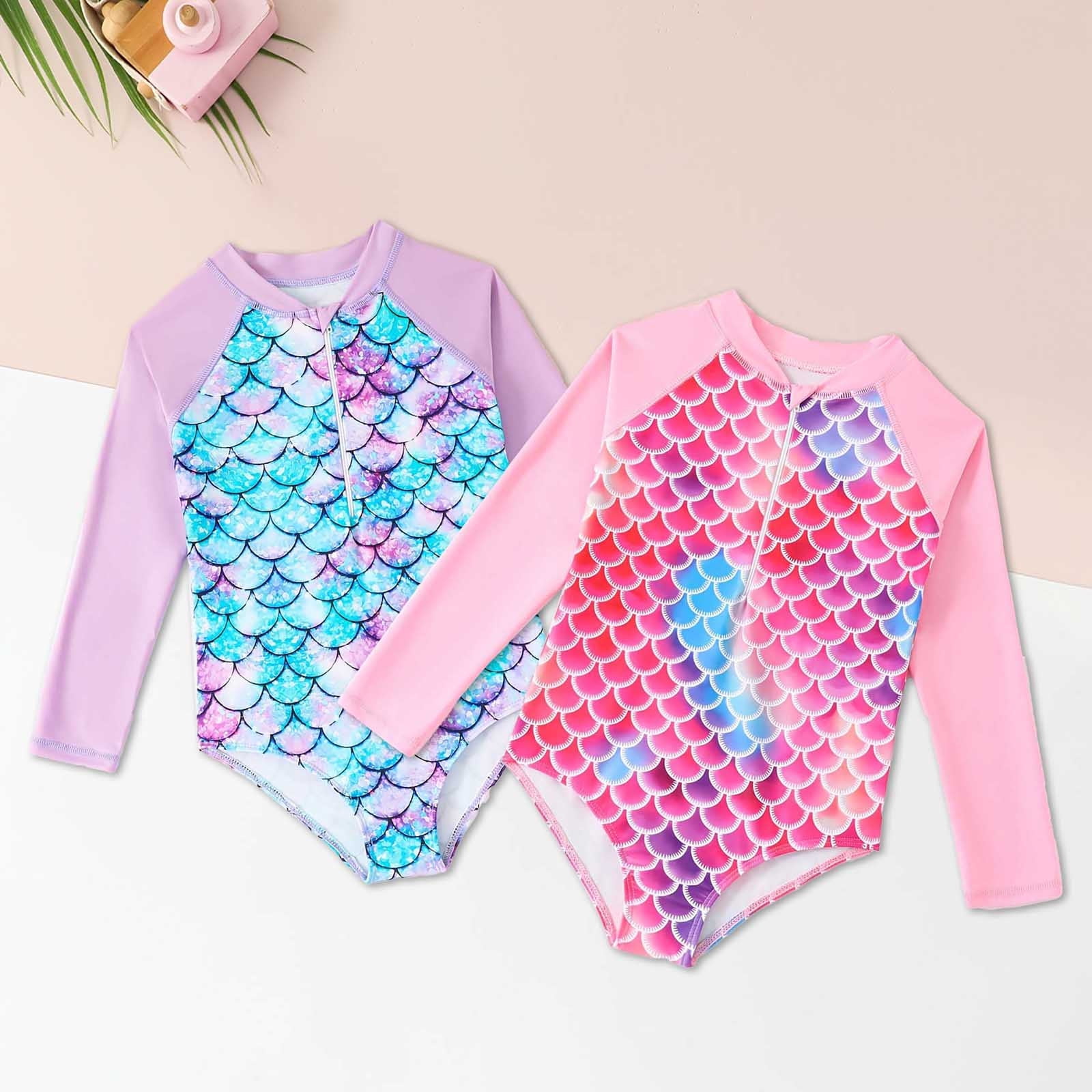 Toddler Bathing Suit Girl Summer Polyester Long Sleeve Prints 1 Piece ...
