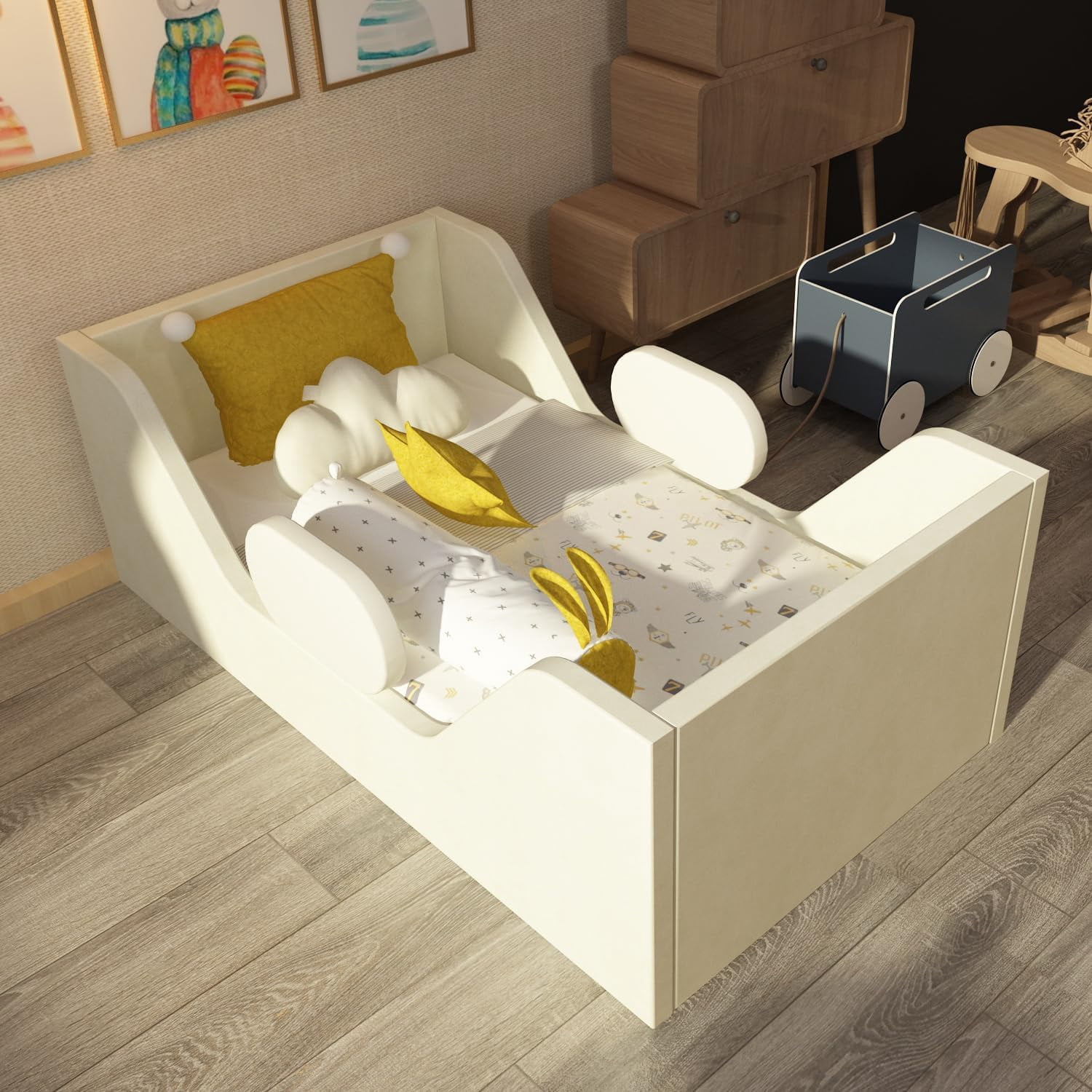 Toddler Bed, Child Bed for Kids with Extra Safty Broad, Standard Crib ...