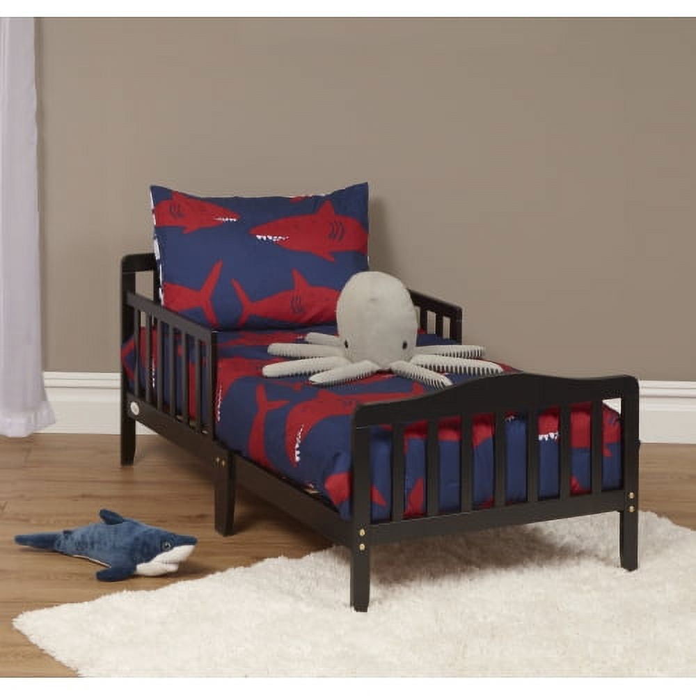Toddler Bed, Classic Rubber Wood Kids Bed Frame w/Double Safety ...