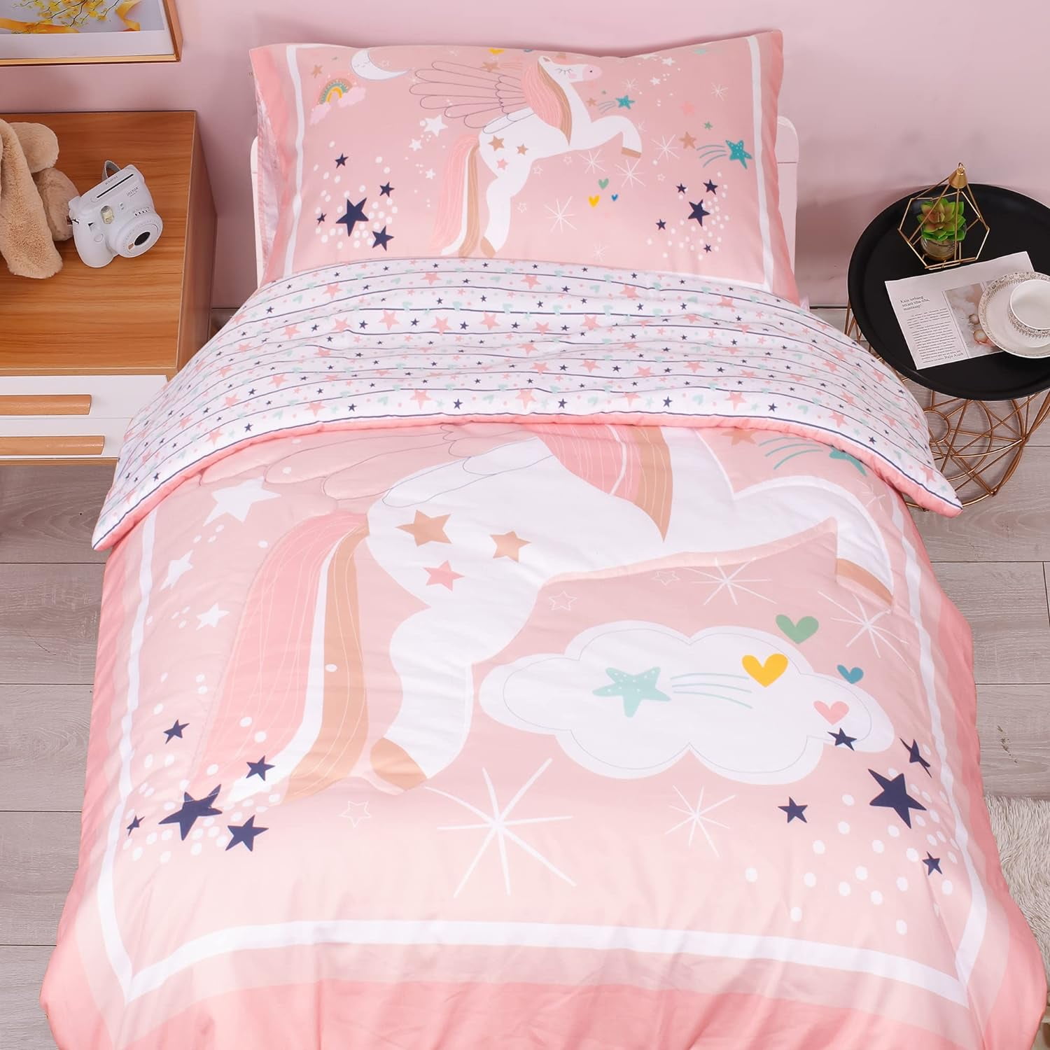 JISEN 3-Pieces Pink Unicorn Comforter Bedding Sets, Crib Bed - Walmart.com