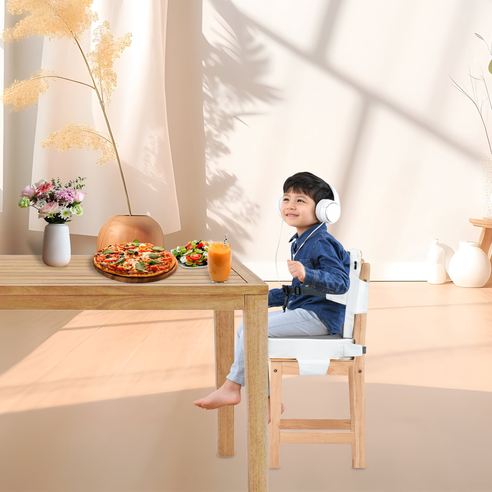 Toddler Booster Seat for Dining Table, with Backrest, Safety Buckles ...