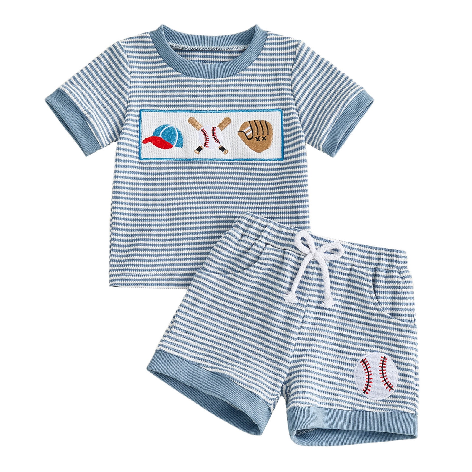 Toddler Boy Clothes Fire Engine Embroidery T-Shirt Plaid Shorts Summer ...