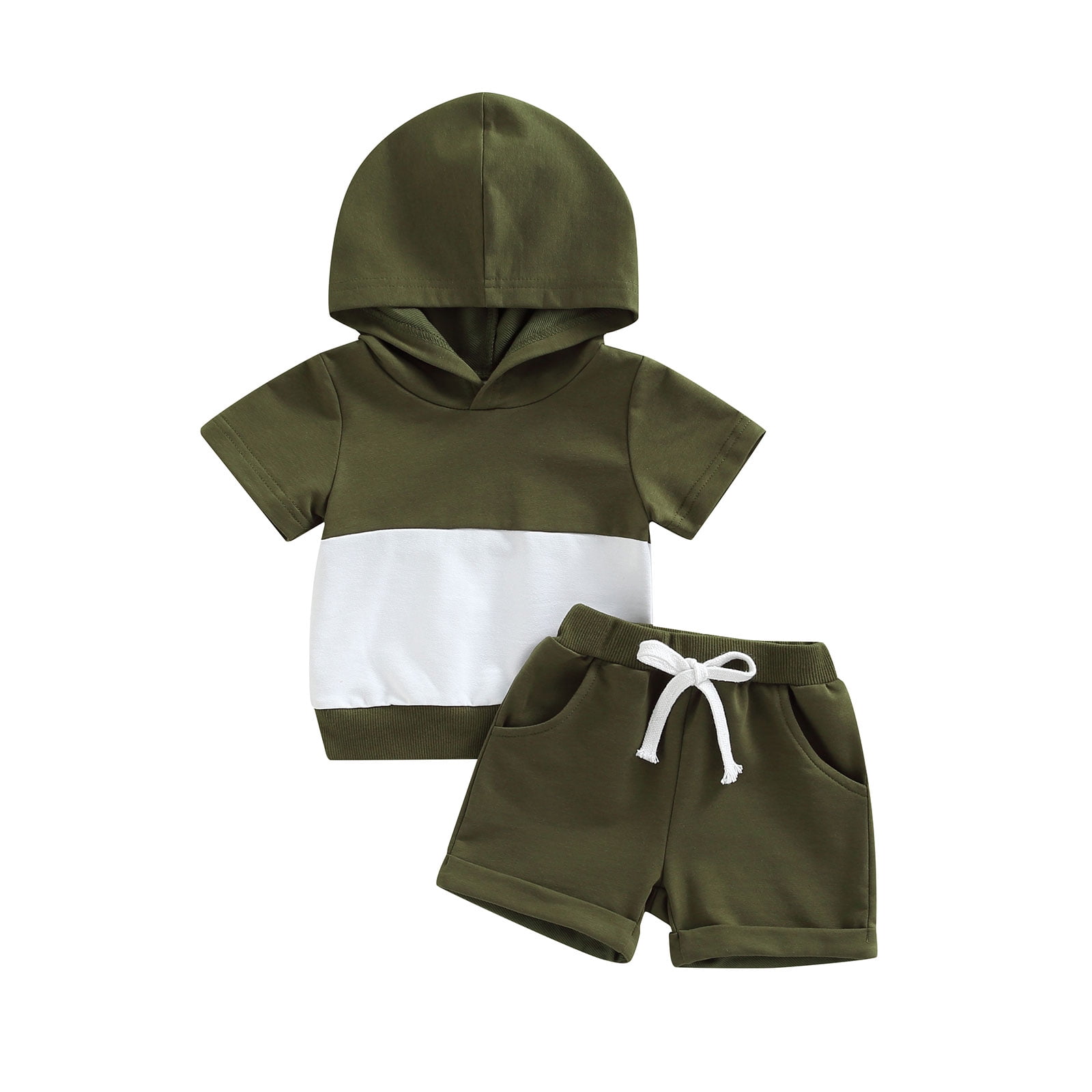 Toddler Boy Clothes Set Summer Hooded Color Block Short Sleeve Tops and ...