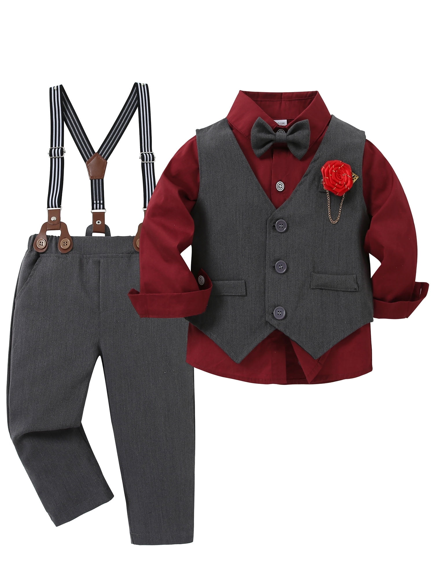 Toddler Boy Clothes Suit Formal Dress Shirt+Bowtie+Vest+Boutonniere ...