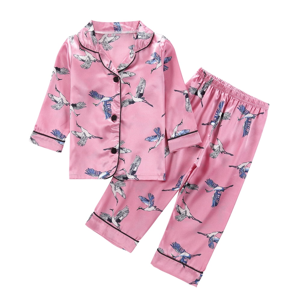 Toddler Boy Girl Button Down Pajama Set Floral Flower Animal Print ...