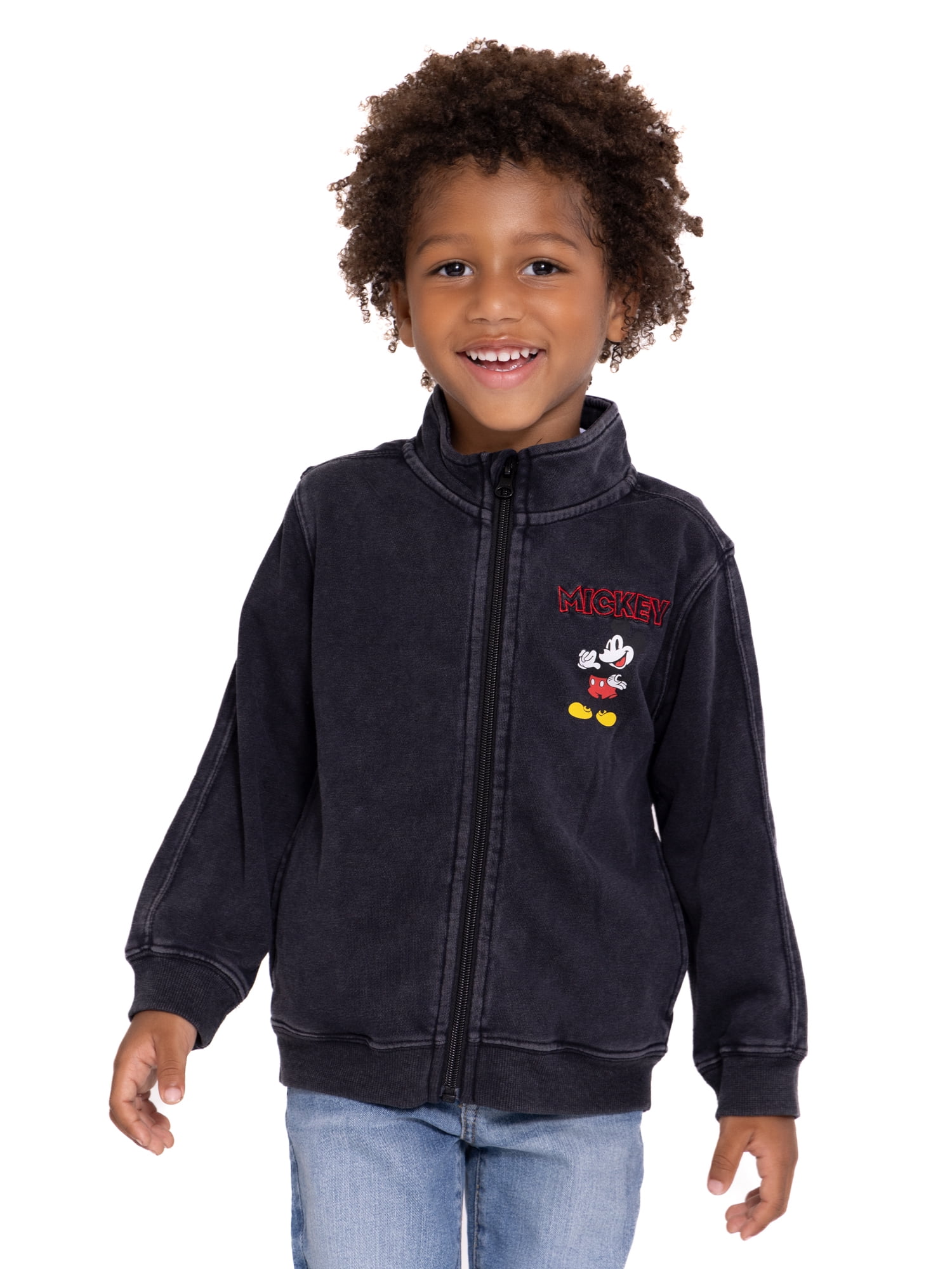 Mickey Mouse Toddler Boy Washed Graphic Print Zip Up Jacket, Sizes 12M ...