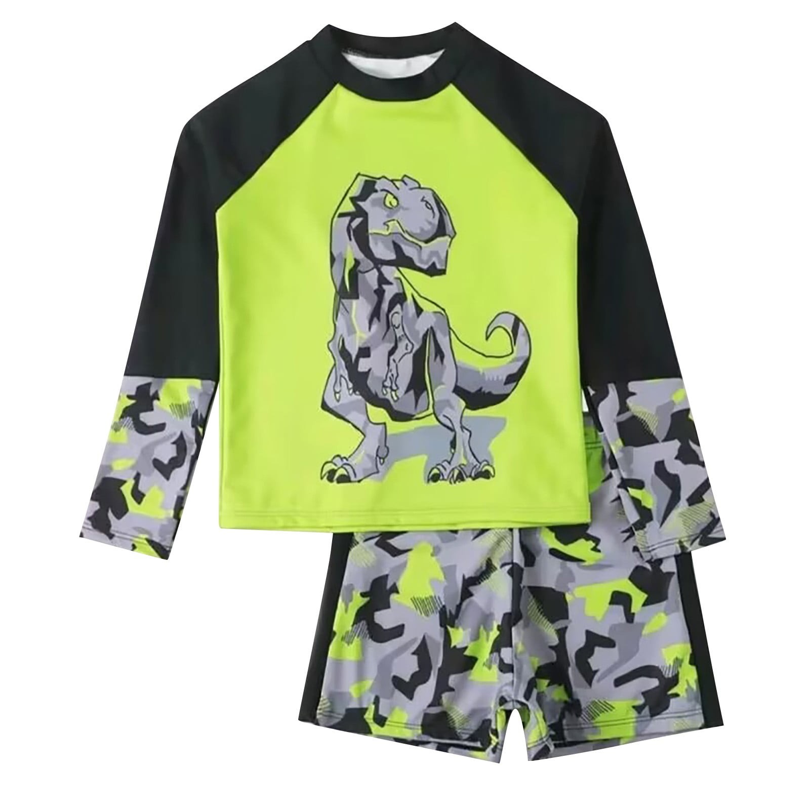 Toddler Boy Swimsuit Dinosaur Print Raglan Long Sleeved Rashguard ...