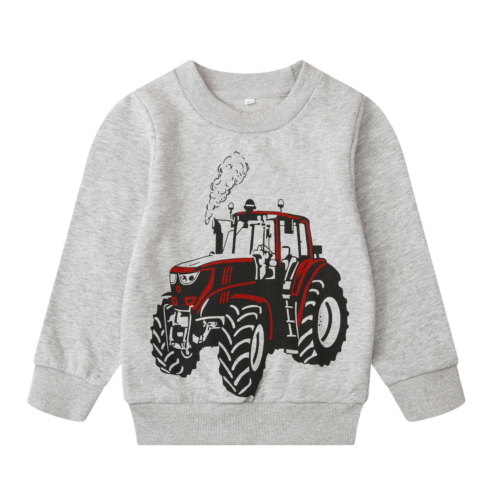 Popshion Toddler Boy's Crewneck Grey Tractor Excavator Sweatshirt, Long ...