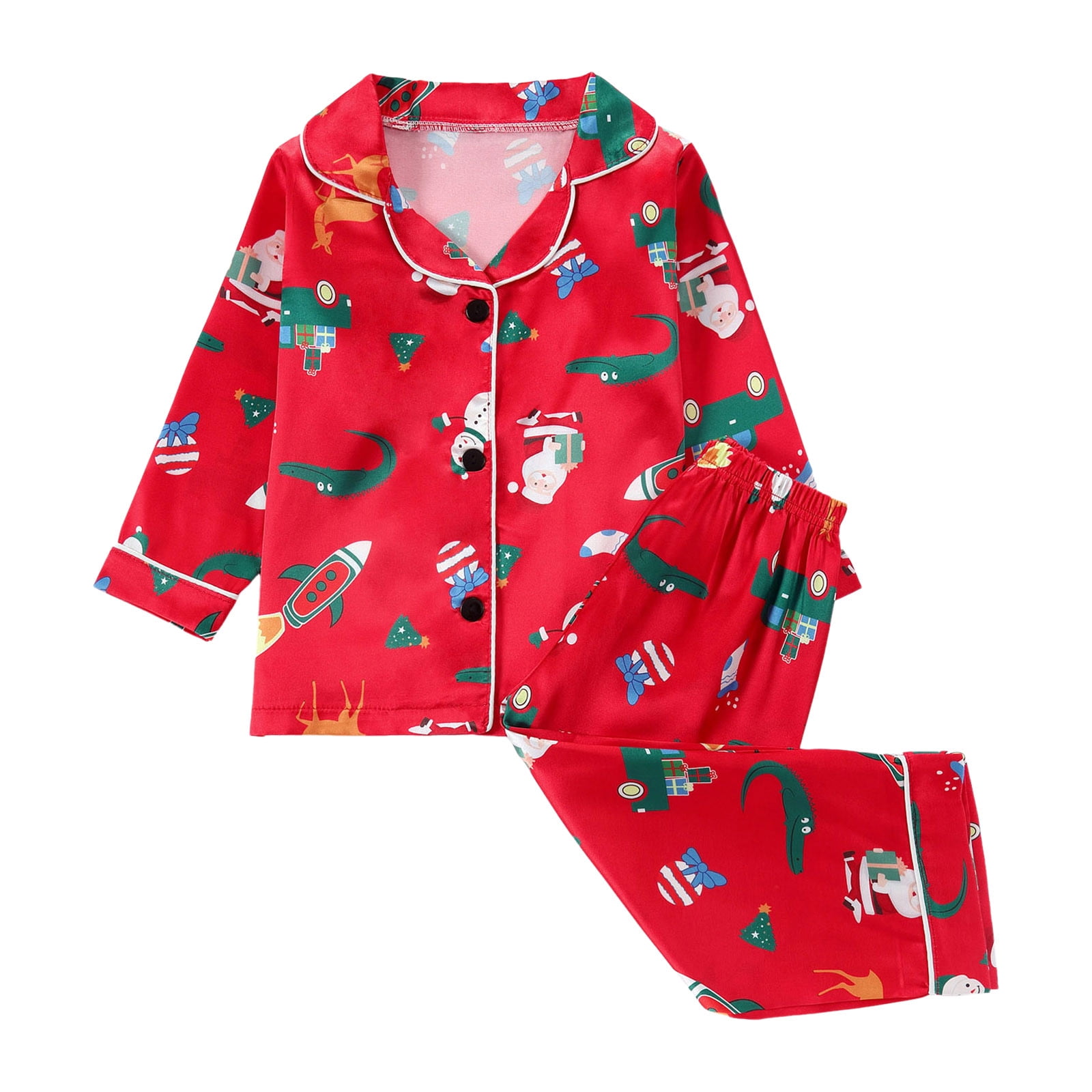 Toddler Boy's Pajamas Christmas Cartoon Print Button Up Shirt Pant Homewear Pj's Set - Walmart.com