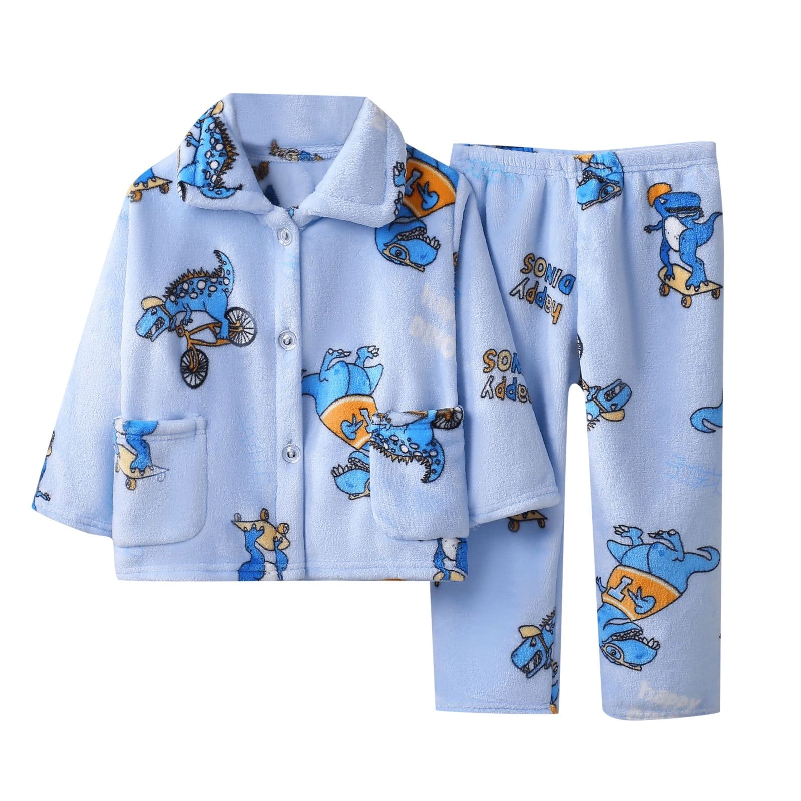 Toddler Boy's Pajamas Winter Thermal Button-Down Coat Pant 2Pcs ...