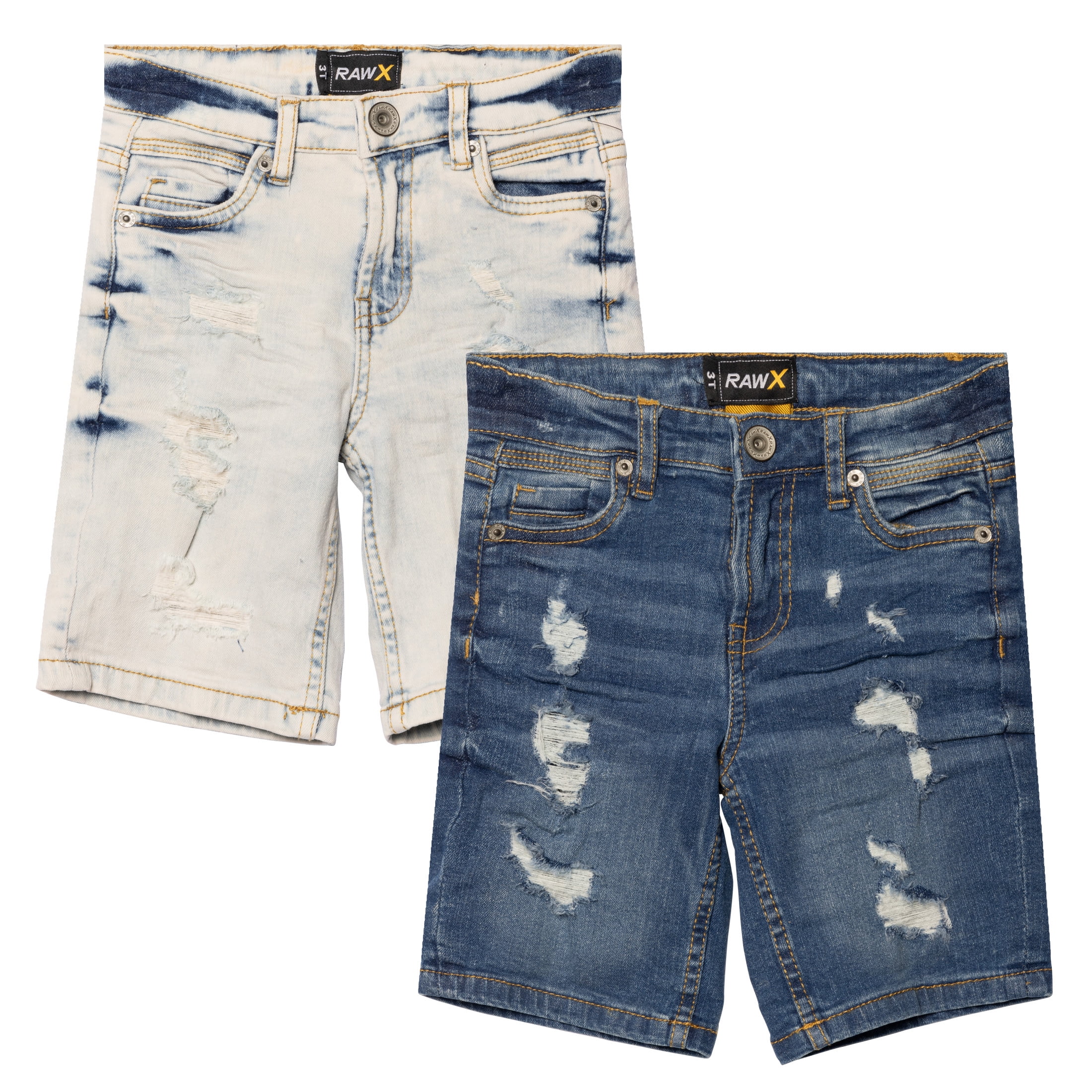 RAW X Toddler Boy's Roll-Up Denim Shorts 2-Pack, Bleach/Light Indigo ...