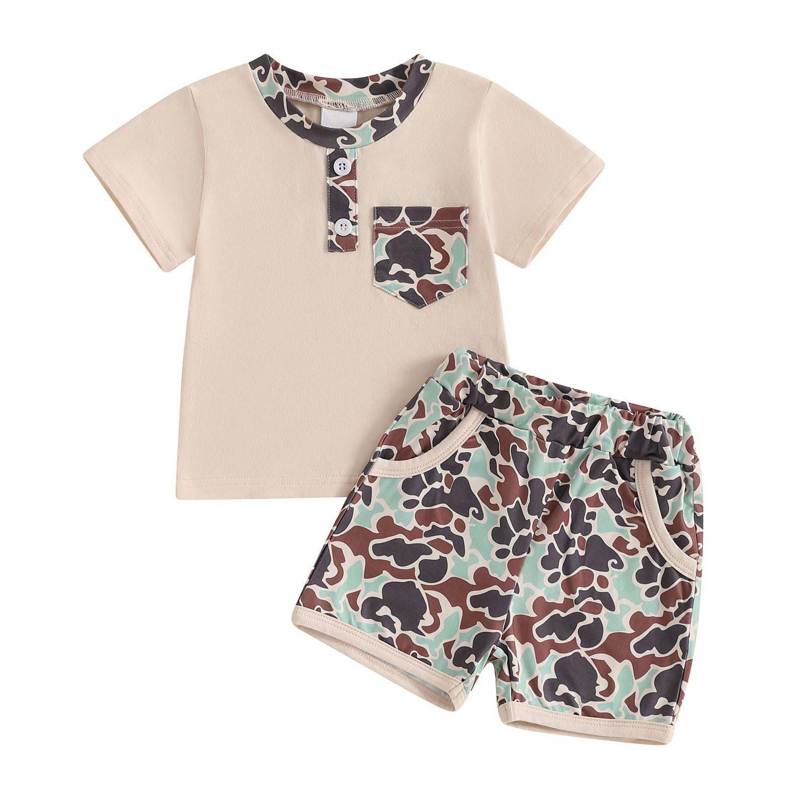 Toddler Boys 2 Piece Clothes Crew Neck Camouflage Printed Summer Sets ...