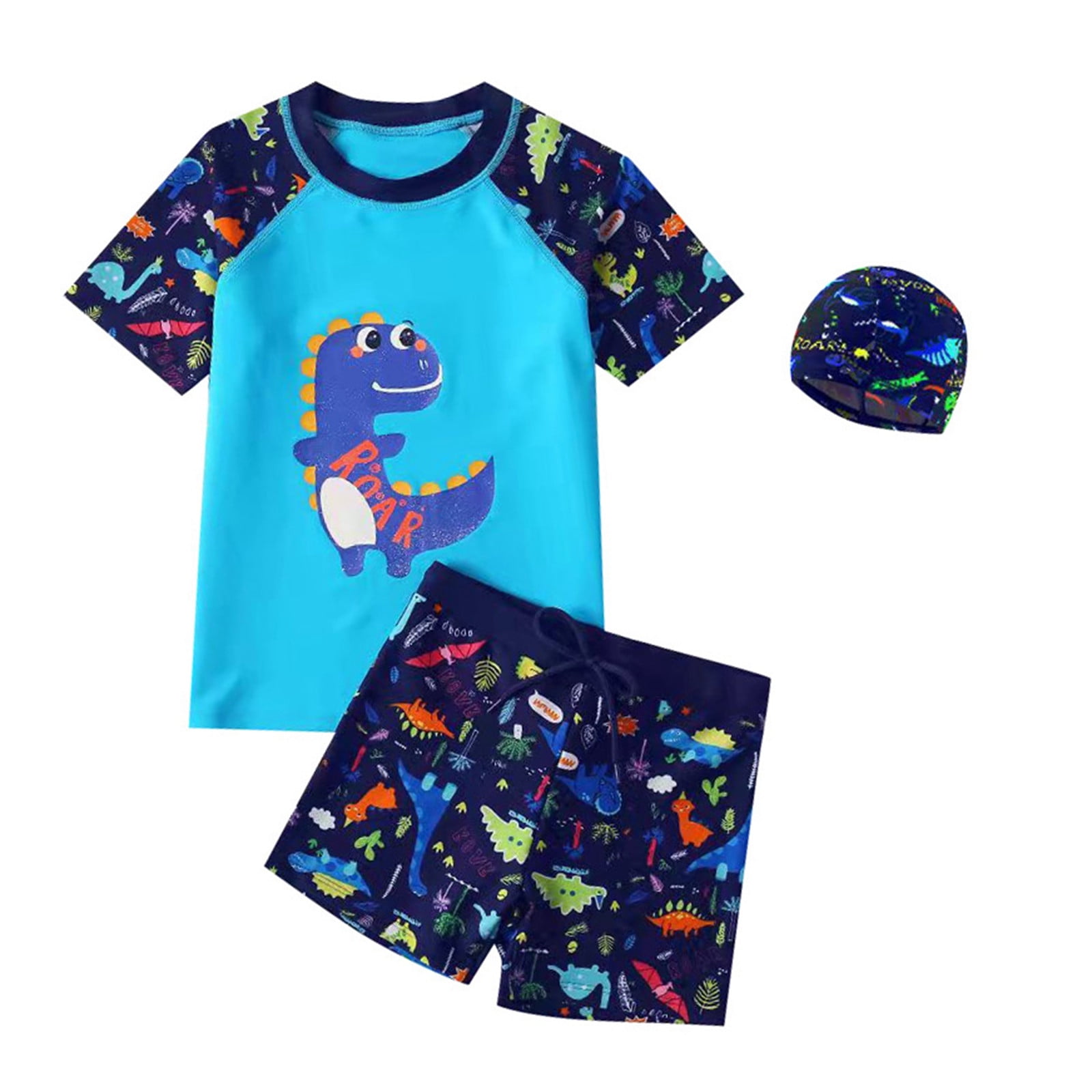Toddler Boys 3 Piece Swimwear Set Short Sleeve Top+Shorts Swimsuit With ...