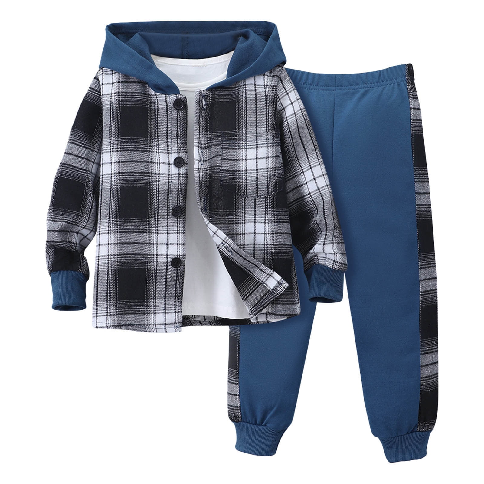 Toddler Boys Casual Outfit Sets Long Sleeve Patchwork Plaid Prints T ...