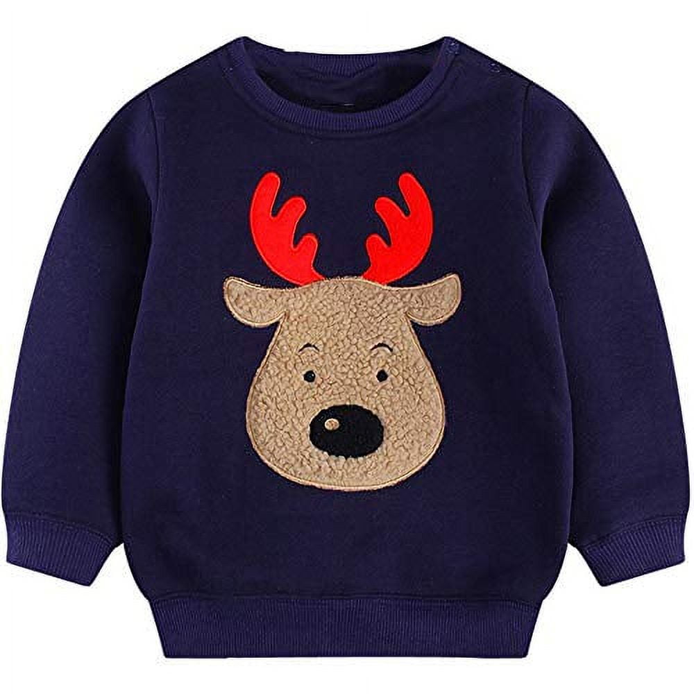 Popshion Toddler Boys Christmas Reindeer Sweatshirt, Fleece Crewneck ...