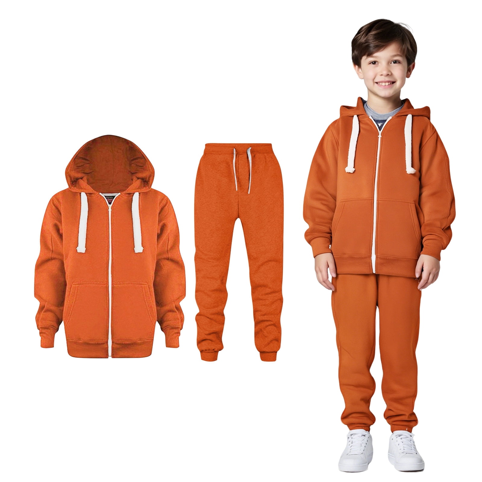Toddler Boys Girls Active Sweatsuit 2 Piece Long Sleeve Zip up Orange ...