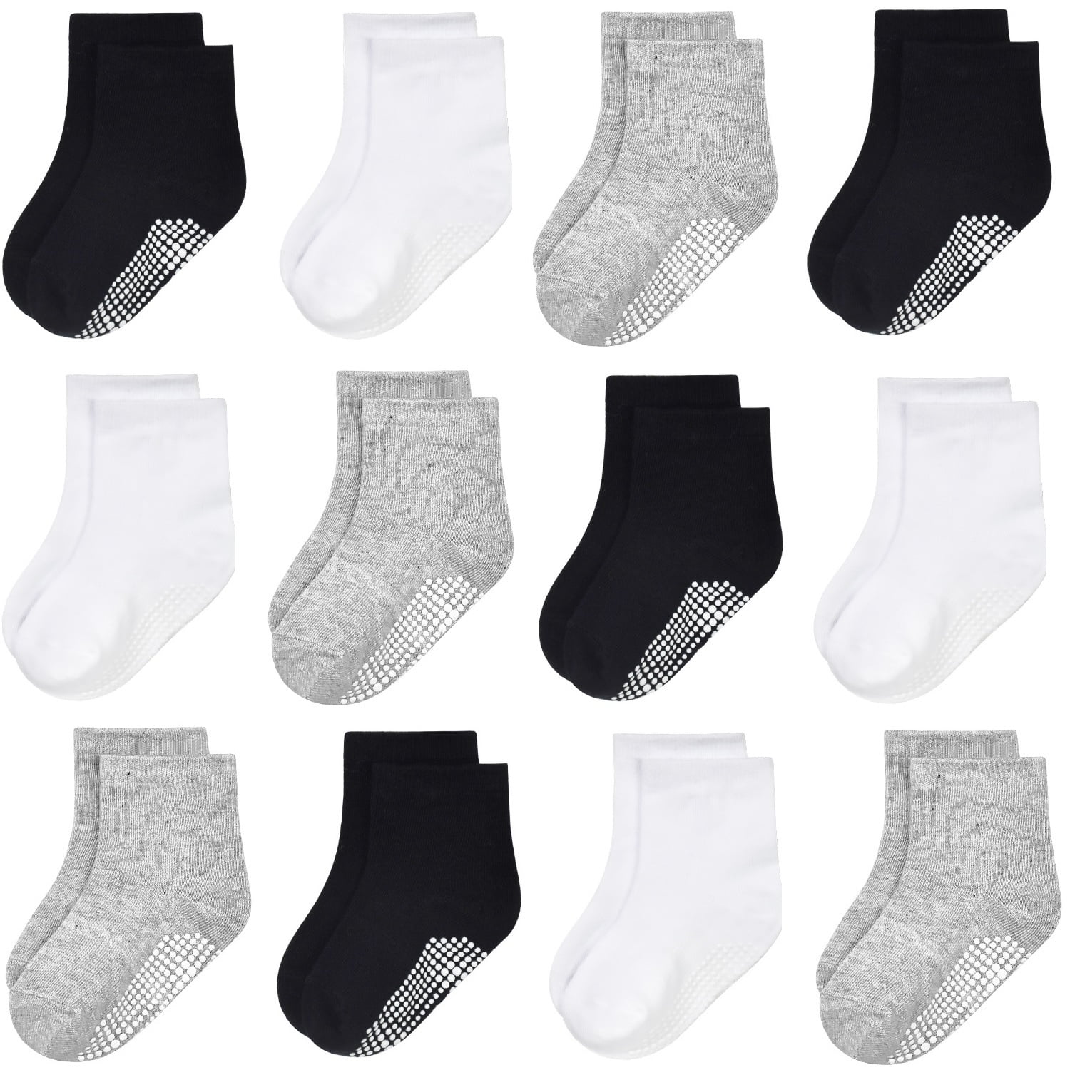 Toddler Boys Girls 12 Pairs Non Slip Grip Socks, Premium Cotton Anti ...
