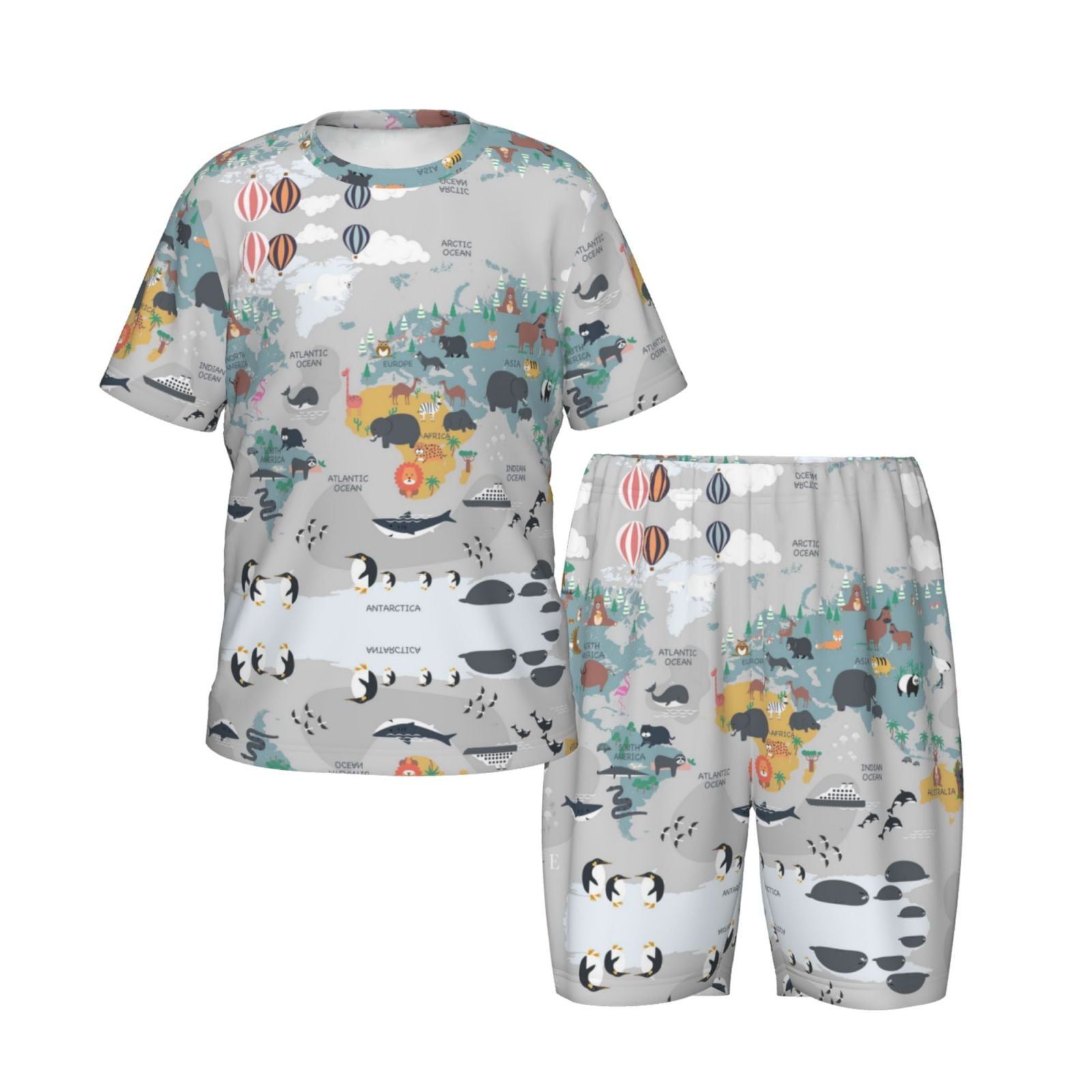 Toddler Boys Girls Pajamas - World Map with Cartoon Animals Soft Kids ...