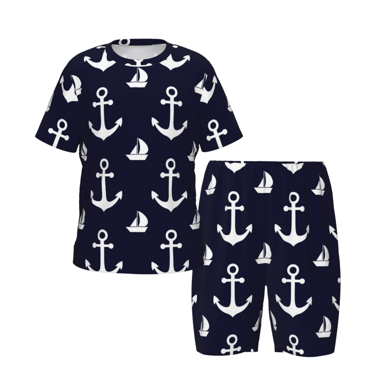 Toddler Boys Girls Pajamas - white Anchor Ship navyblue Soft Comfort ...