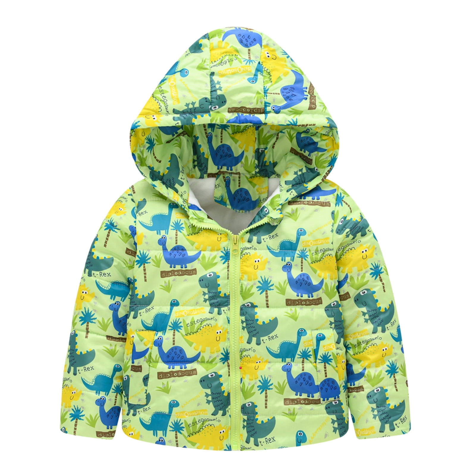 Toddler Boys Girls Winter Rainbow Cartoon Dinosaur Prints Coat Hooded Jacket Thicken Windproof ...