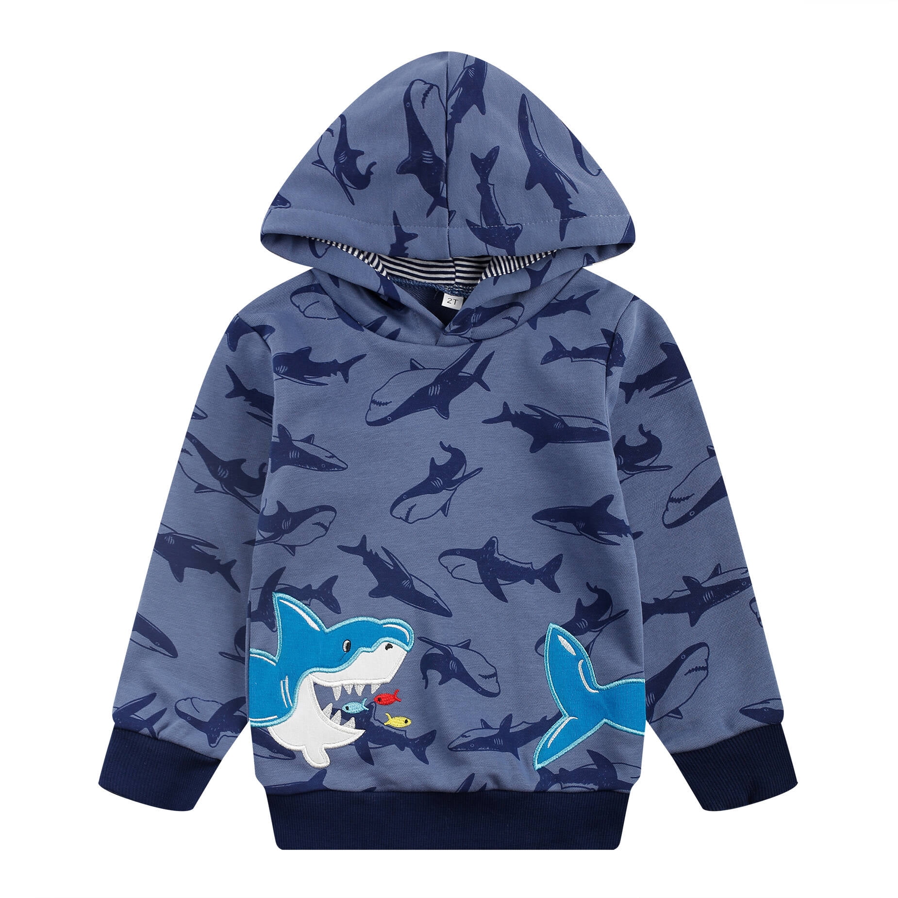 Toddler Boys Hooded Sweatshirts Blue Shark Print Hoodie Little Kids ...