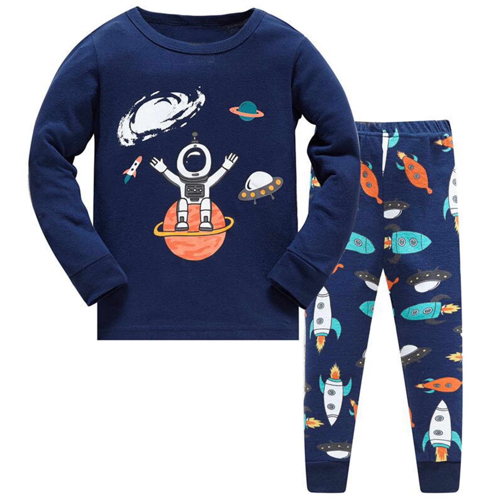 Toddler Boys Long Sleeve Rocket Dinosaur Pajamas Sets Pjs Comfortable ...