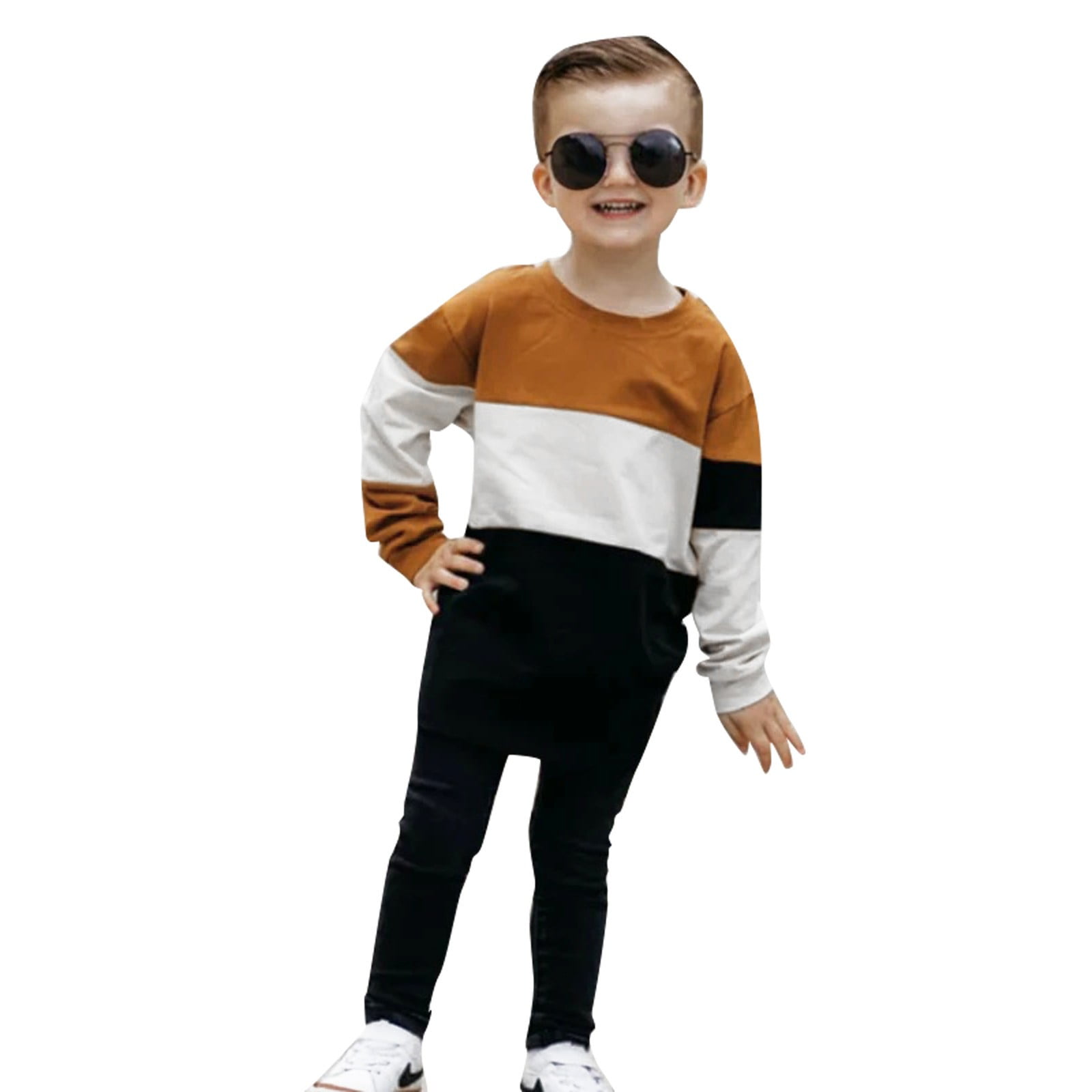 Toddler Boys Outfit Set Long Sleeve Patchwork Sweatshirt Pant Little ...